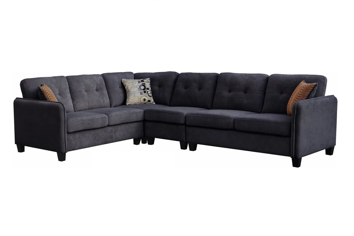 Lola Home Archie 83007 Archie 114.5"W Black Velvet 6-Seater Sectional ...