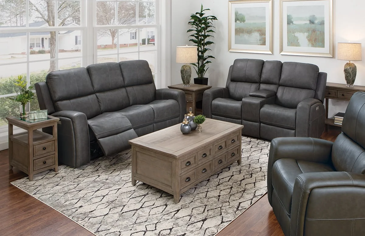 Flexsteel Linden Power Reclining Sofa with Power Headrests Lumbar Darvin Furniture Reclining Sofa