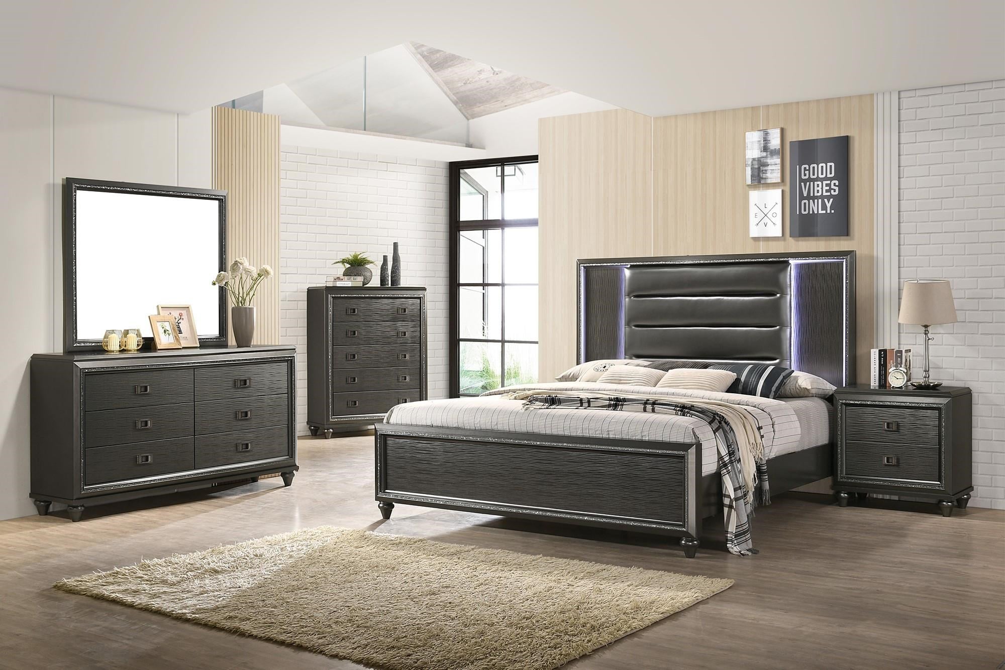 Elements Moonstone MN600-TW-BED Twin Upholstered Bed with LED Lights ...