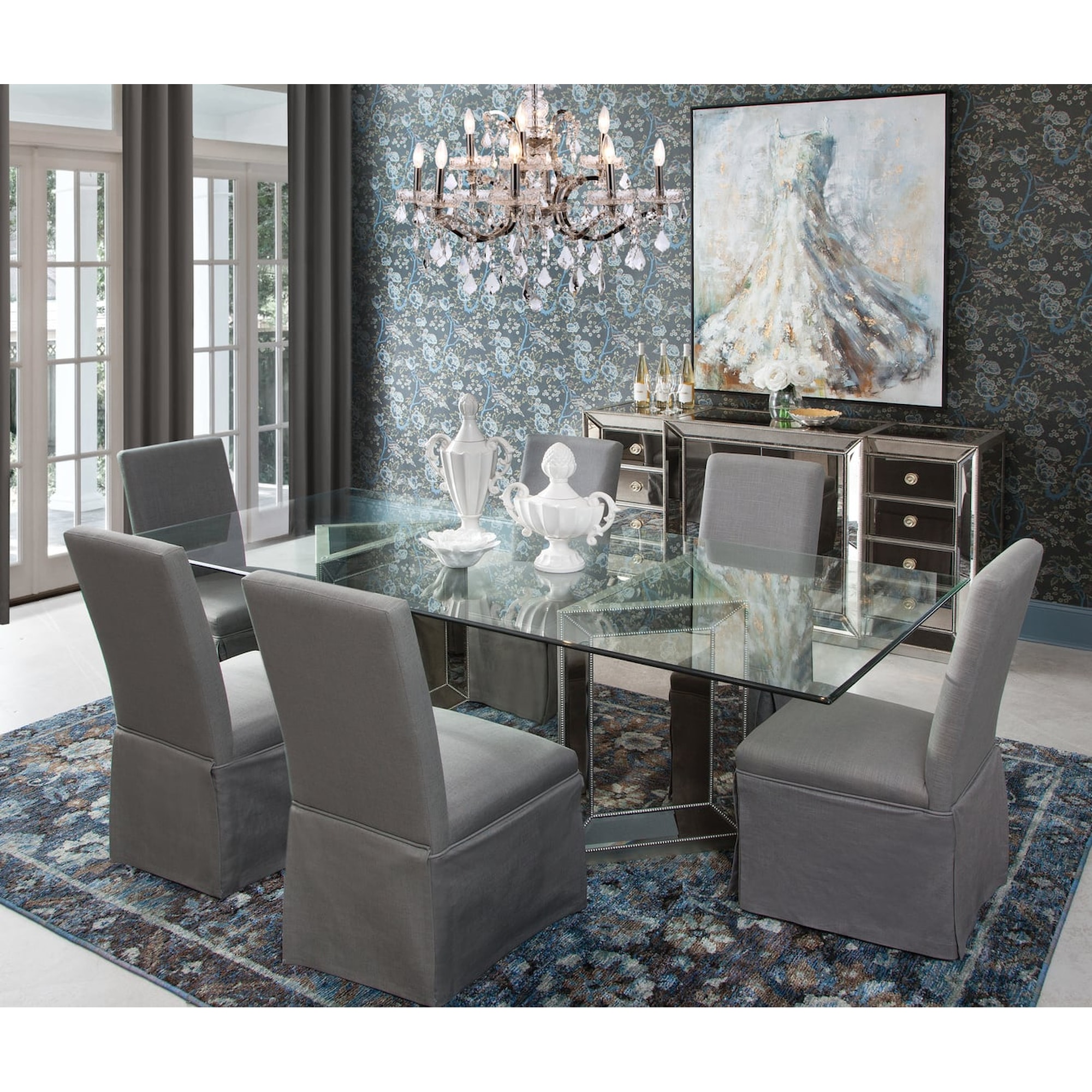 Bassett Mirror Murano D2624-600-909EC Glam 96" Dining Table with Glass ...