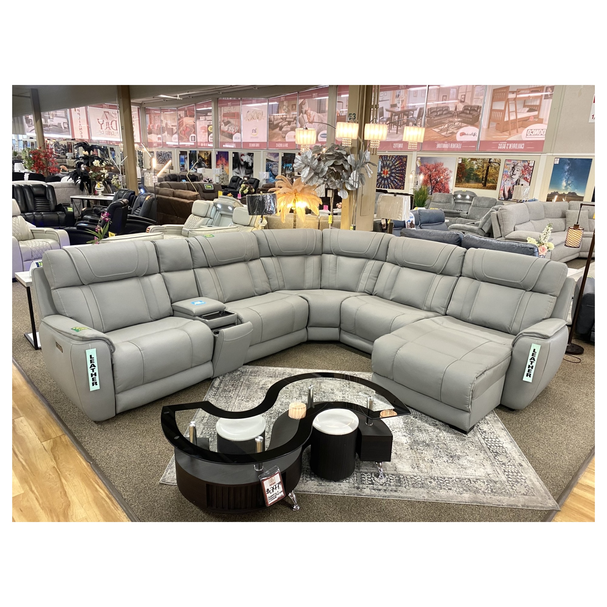 Mineral 99468 MINERAL LIGHT GREY LEATHER 6 PIECE | DUAL POWER CHAISE ...