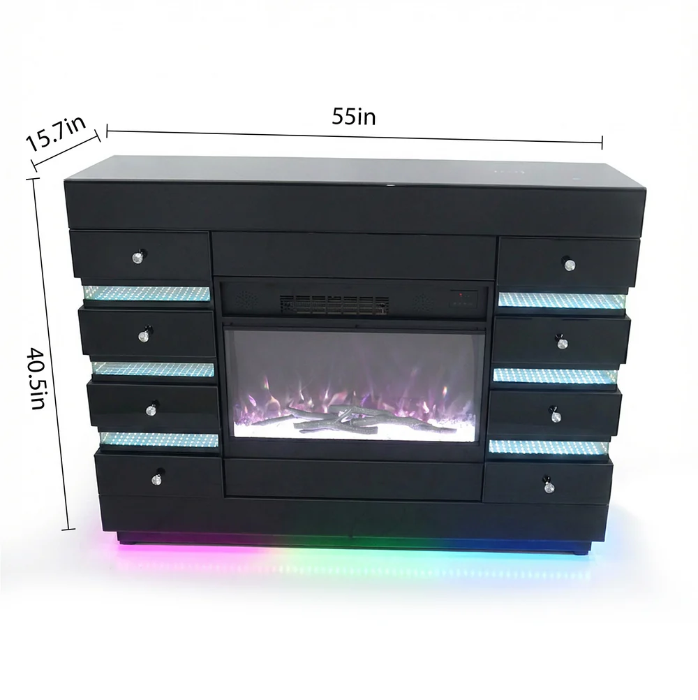 FIREPLACE TV STANDS 31553 MIAMI BLACK TV STAND W/BLUETOOTH | & WIRELESS ...