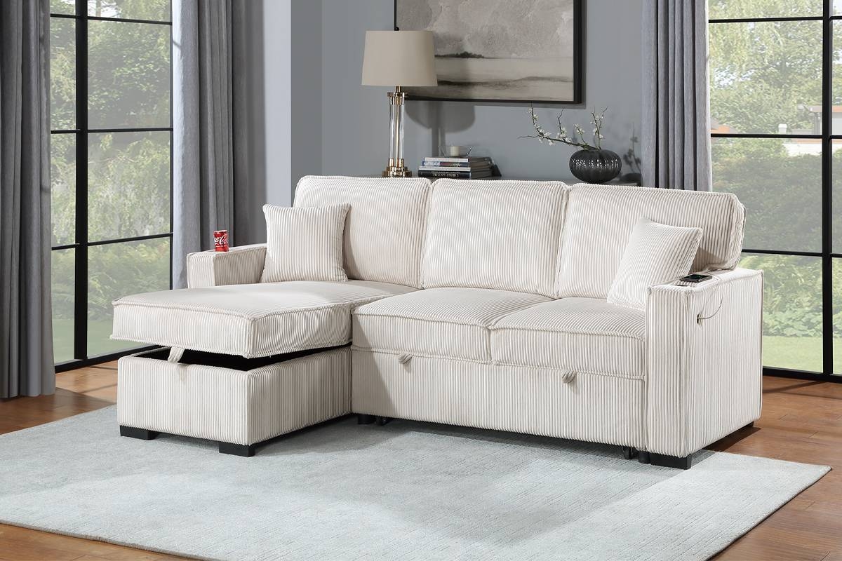 Beige sleeper sofa with chaise store