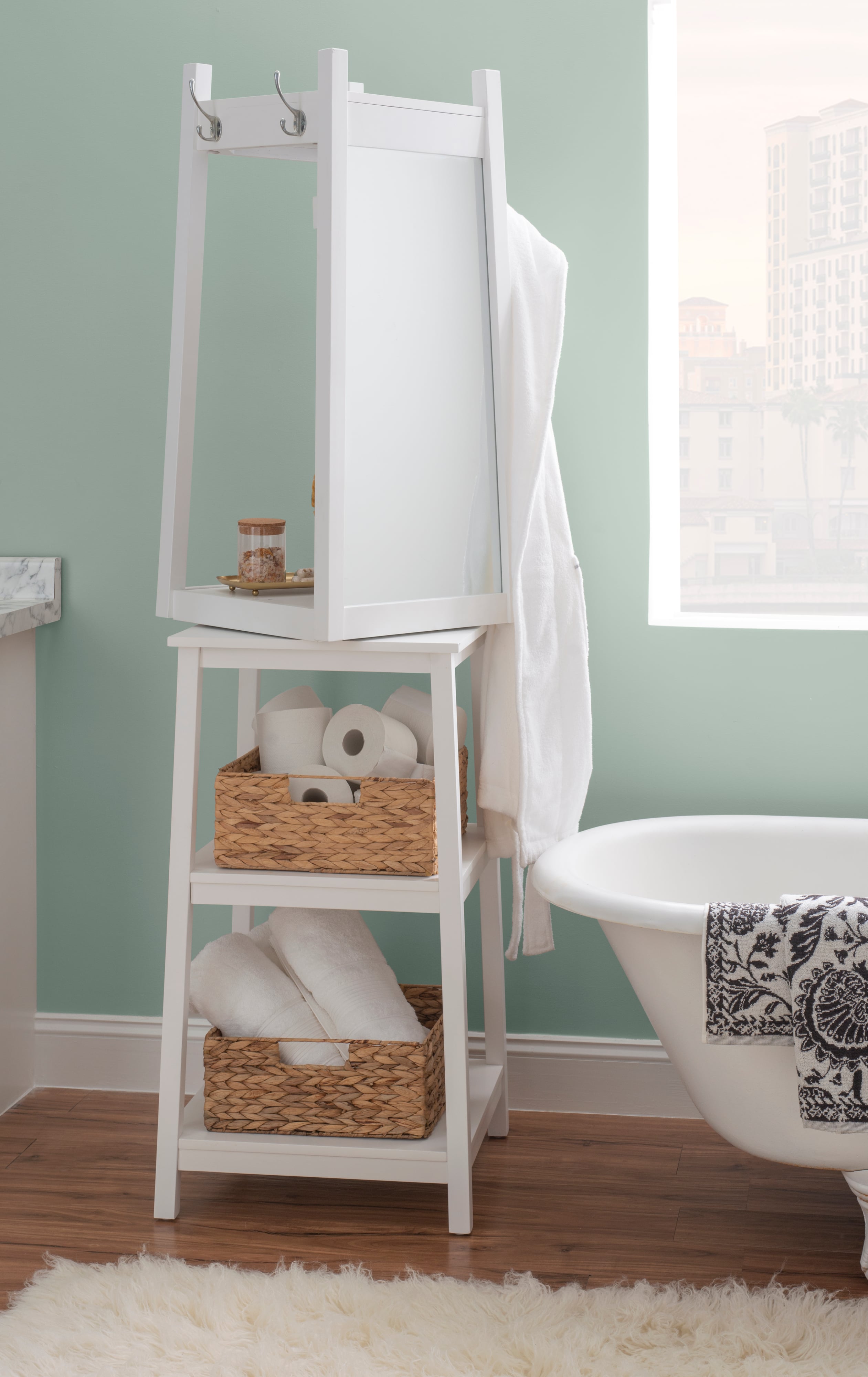 Powell Jalen 19A6076W Contemporary Rotating Dressing Mirror Coat Rack ...