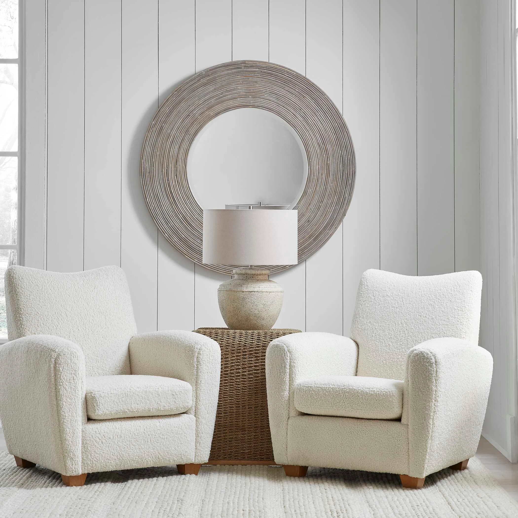 Uttermost Vortex 8173 Vortex White Washed Round Mirror | Thornton ...