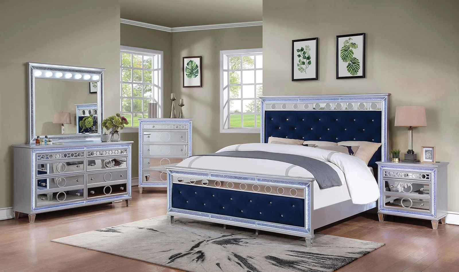 Furniture of America - FOA Mairead CM7541NV-Q-4PC Glam 4-Piece Queen ...