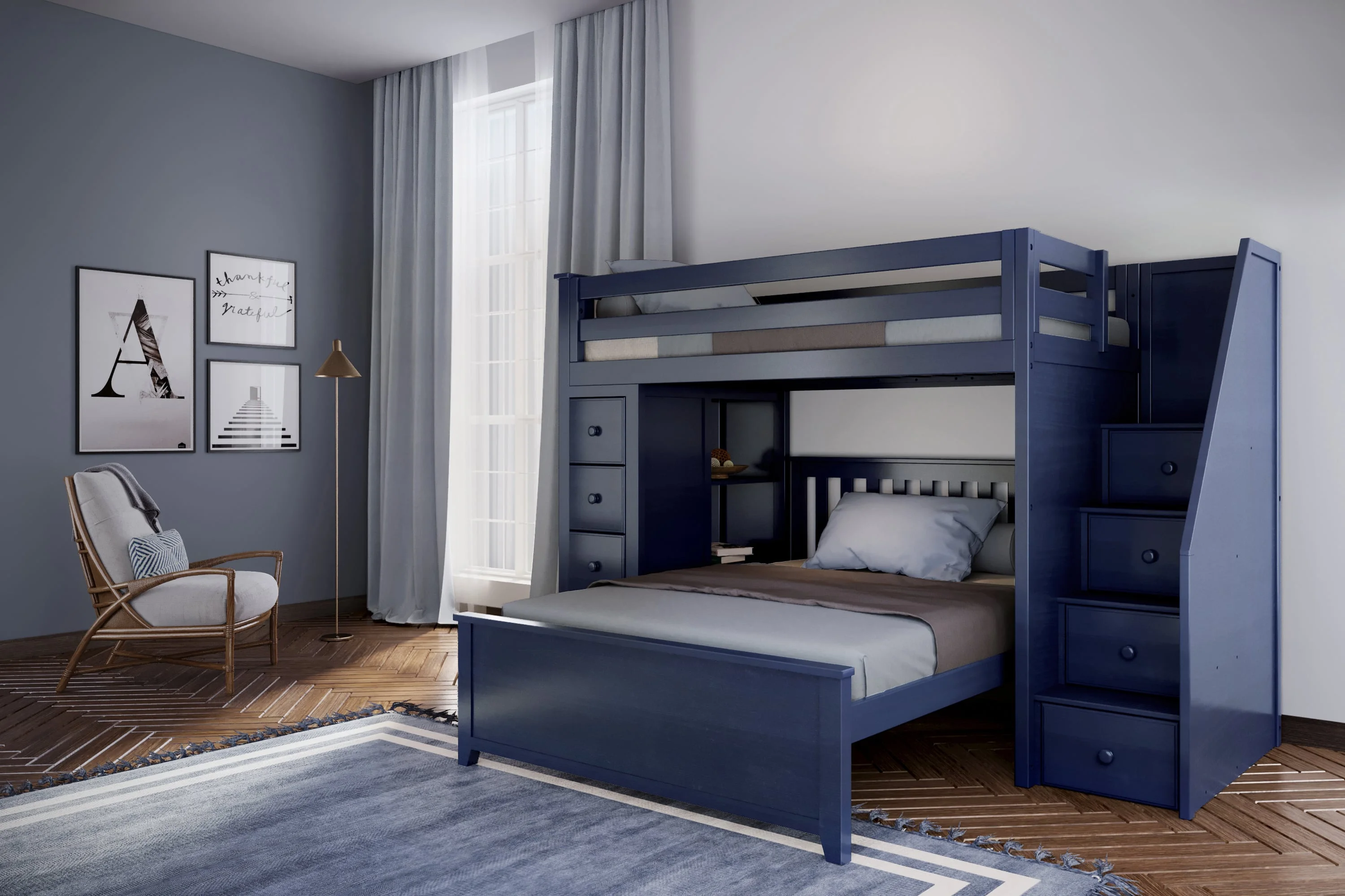 Jackpot Kids All-In-Ones Oxford1-131 Oxford All in One Youth Storage Loft Bed with Staircase in ...