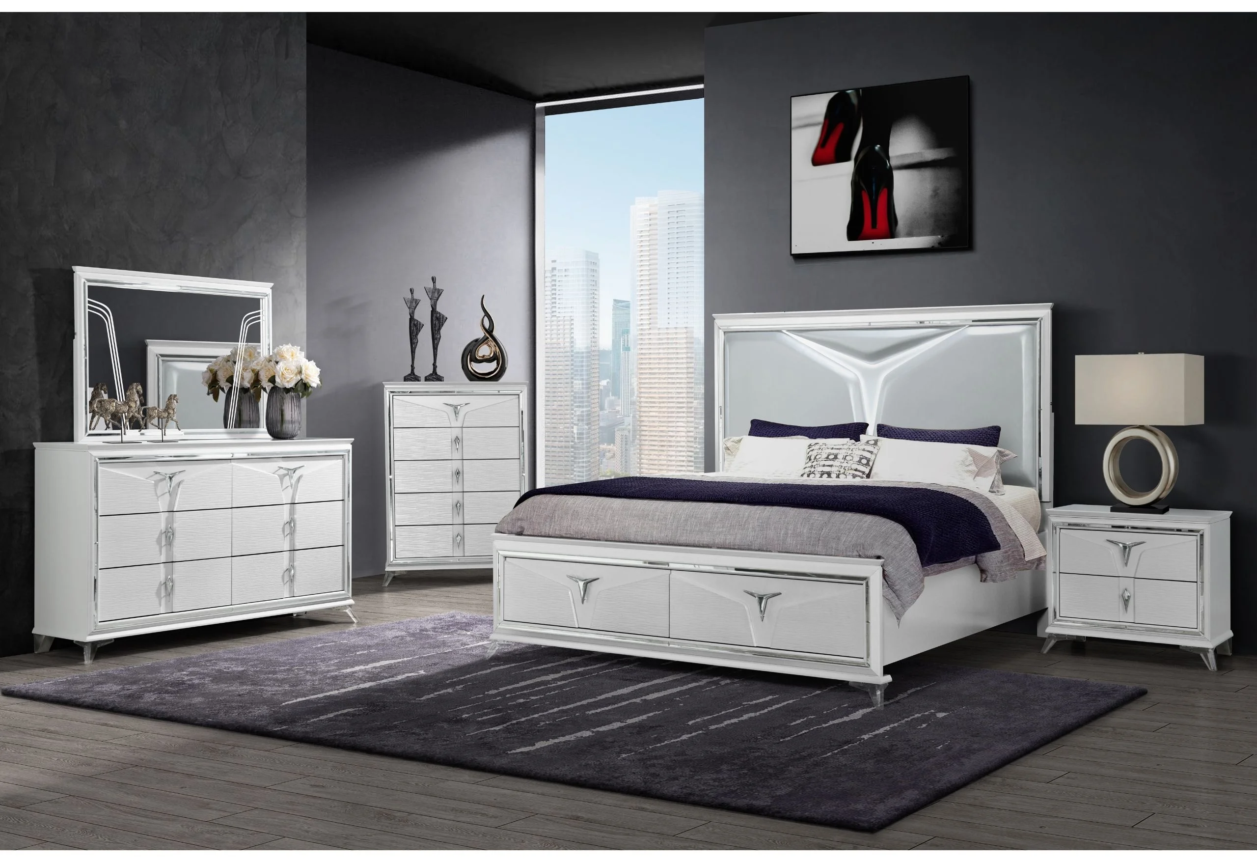 Global Furniture Romo White ROMO-WHITE-KBG (2 NS) Contemporary 6-Piece ...