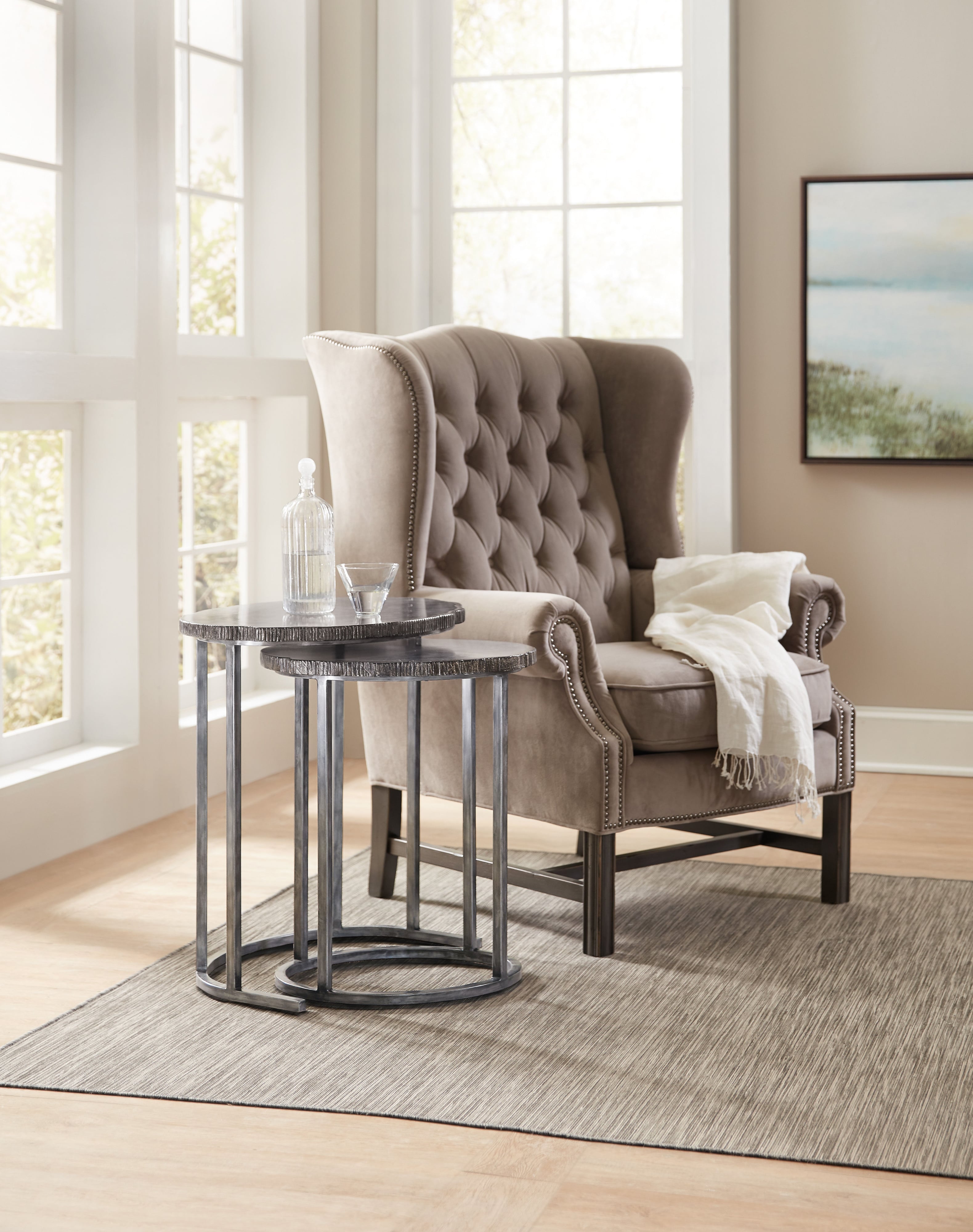 Hooker Furniture Melange 500 50 949 DKW Industrial Nesting Tables with Metal Frame Johnson s Furniture Occ End Tables
