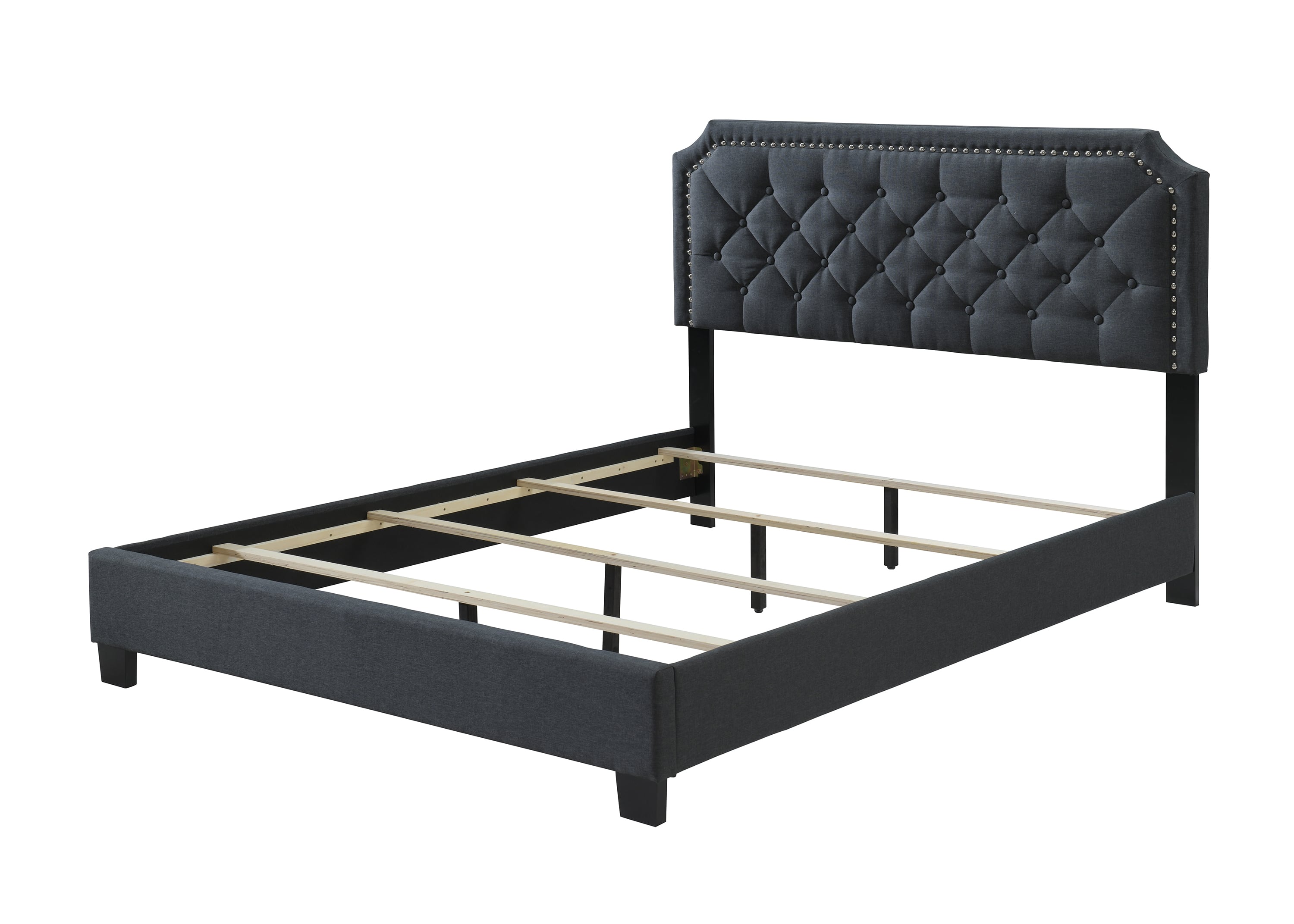 Crown Mark Gerri Glam Upholstered Queen Panel Bed with Nailhead Trim Darvin Furniture Bed Headboard Footboard