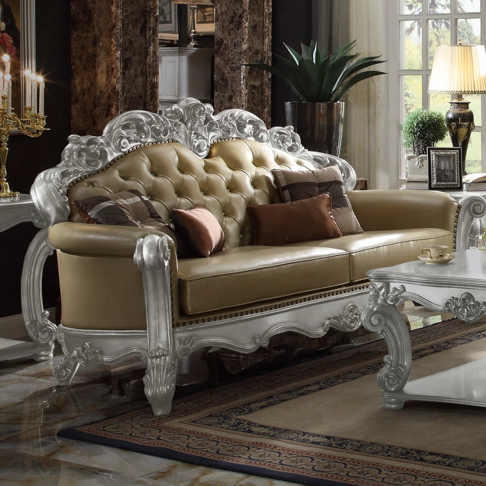 Acme Furniture Vendome 53000B Traditional Tufted Sofa with 4 Pillows ...