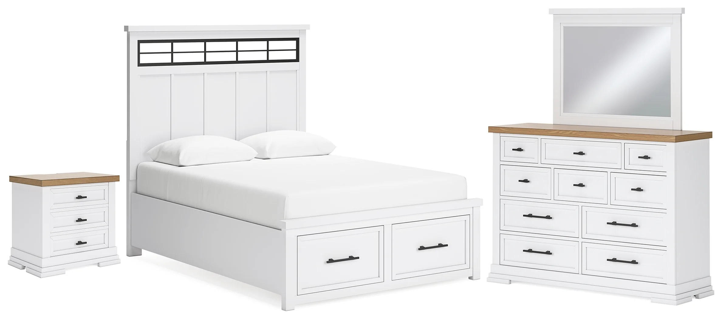 Benchcraft Ashbryn B844B8 Queen Storage Bed, Dresser, Mirror And ...