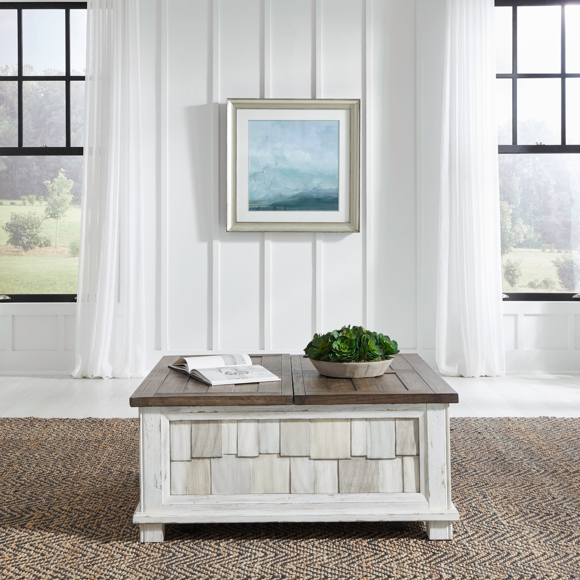 Liberty Furniture River Place 2051476 Farmhouse Cocktail Table with Lift Top Storage Johnny Janosik Occ Cocktail Coffee Tables