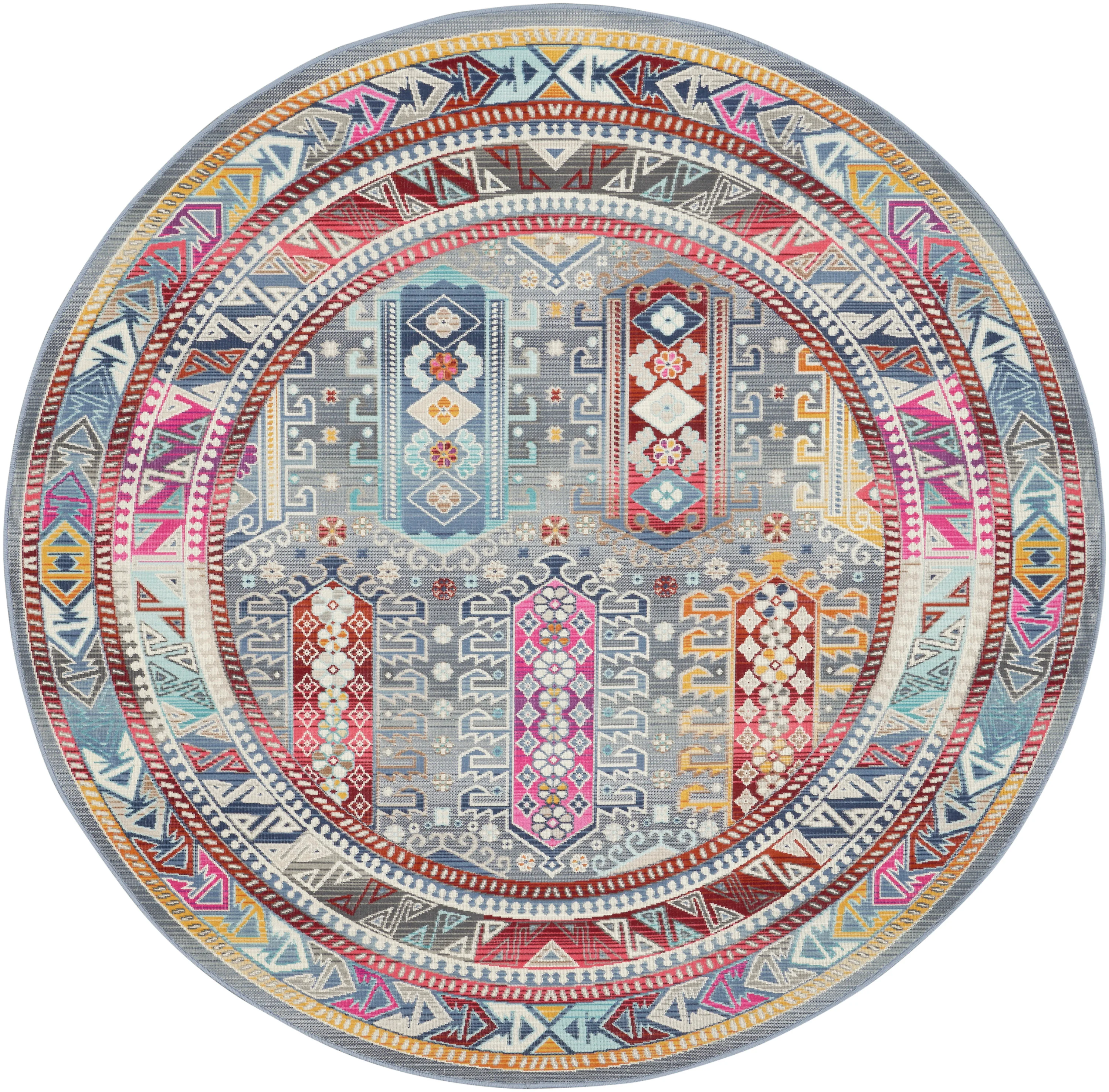 Nourison Vintage Kashan VKA06-GYMTC-6'Round 6' Grey/Multi Round Rug ...