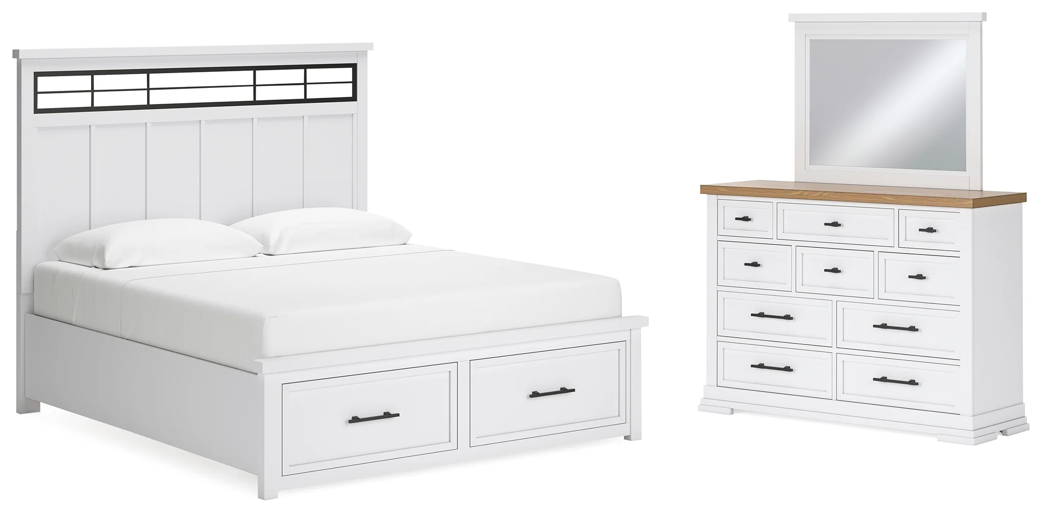 Ashbryn B844B6 King Panel Storage Bed, Dresser And Mirror | Furniture ...