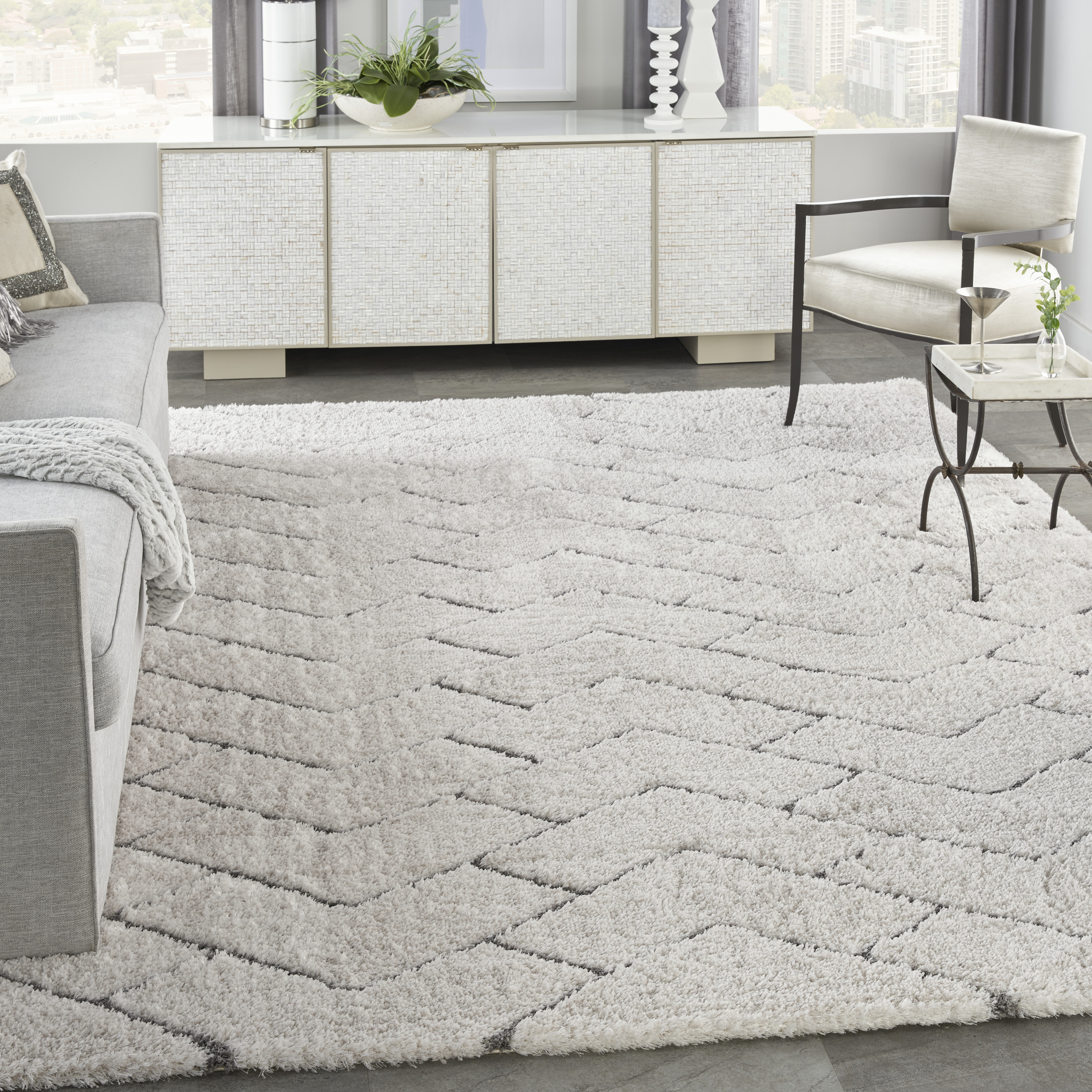 Nourison Dreamy Shag CY60 7'10" x 9'10" Ivory/Grey Rectangle Rug ...