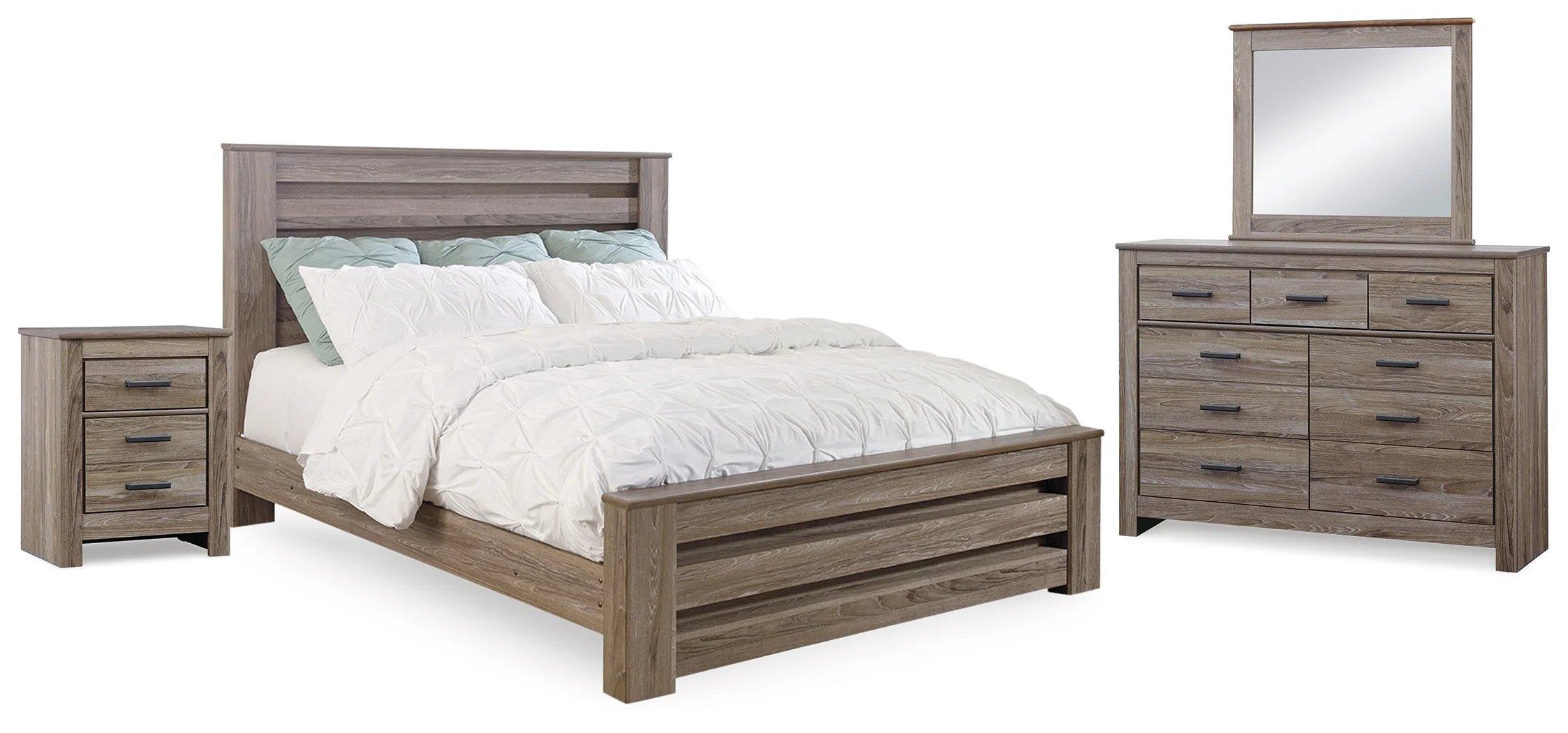 Ashley Signature Design Zelen B248B12 King Panel Bed, Dresser, Mirror ...