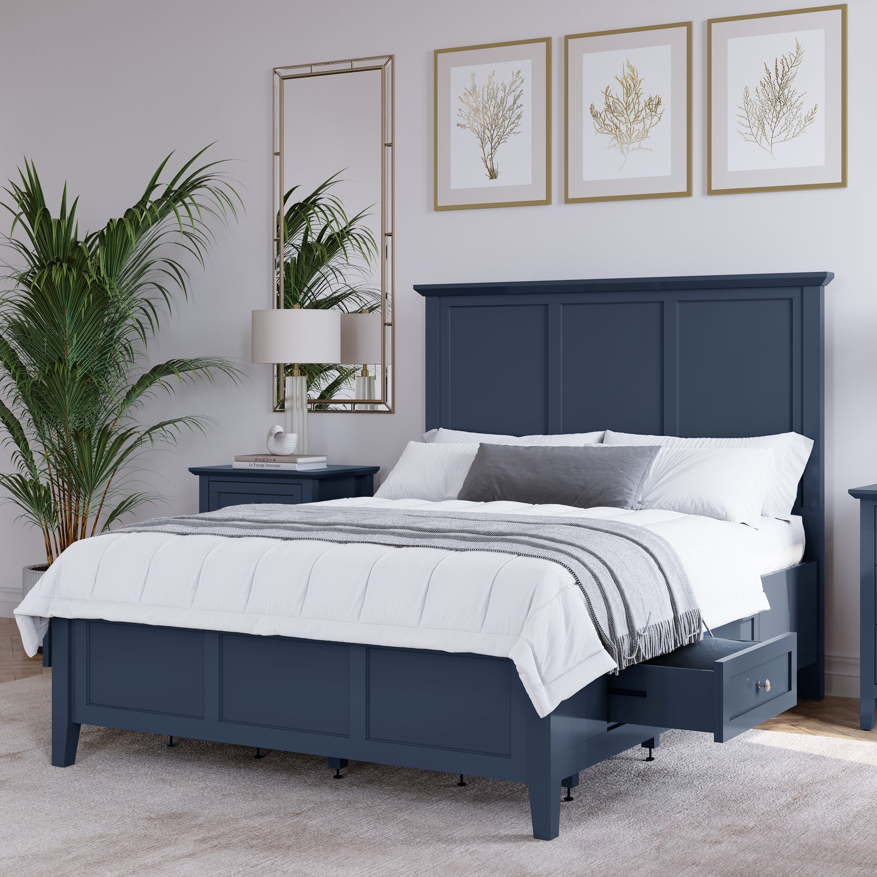 Modus International Grace Blueberry PNKXD7 Contemporary Panel King Bed with 4-Storage Drawers ...