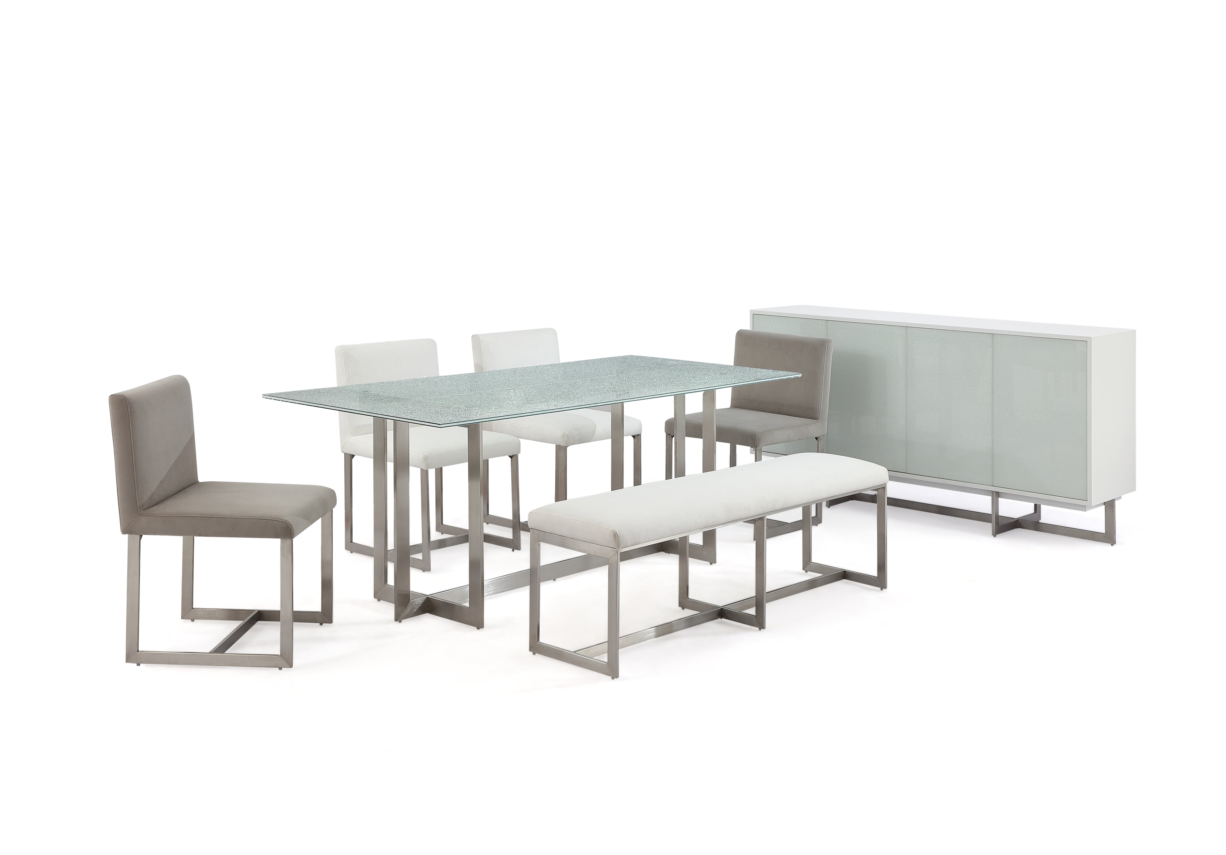 Modus Furniture Eliza 5WT778 Cracked Glass Sideboard in Brushed ...