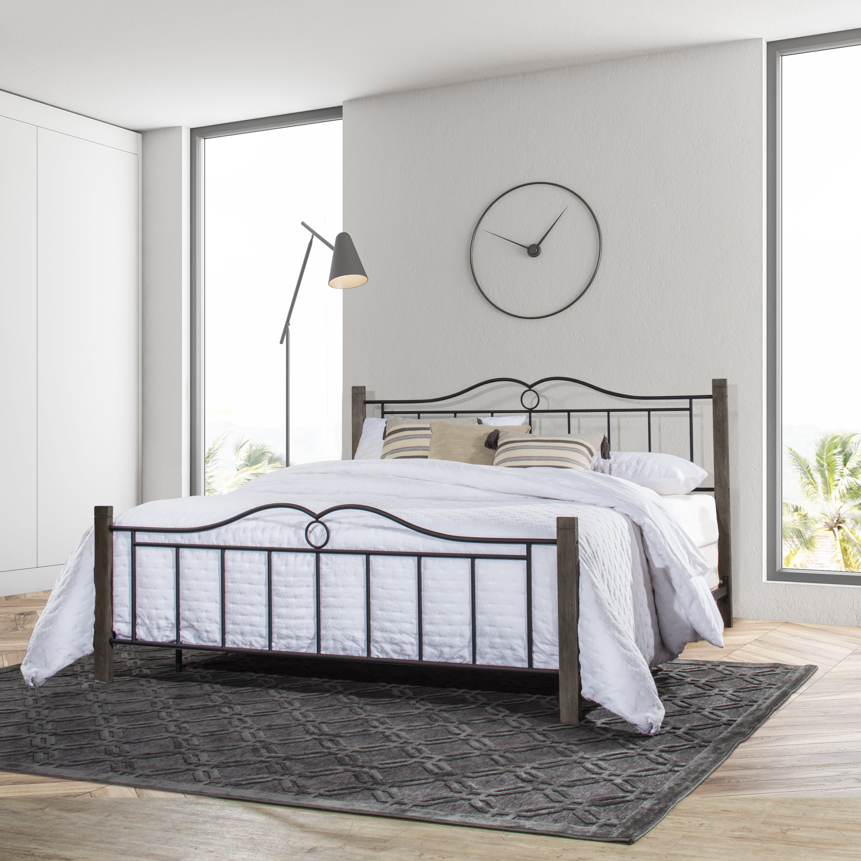 Dumont 2590 500 Dumont Metal Queen Bed with Double Arched Scroll Design and Wood Posts Sadler s Home Furnishings Bed Headboard Footboard