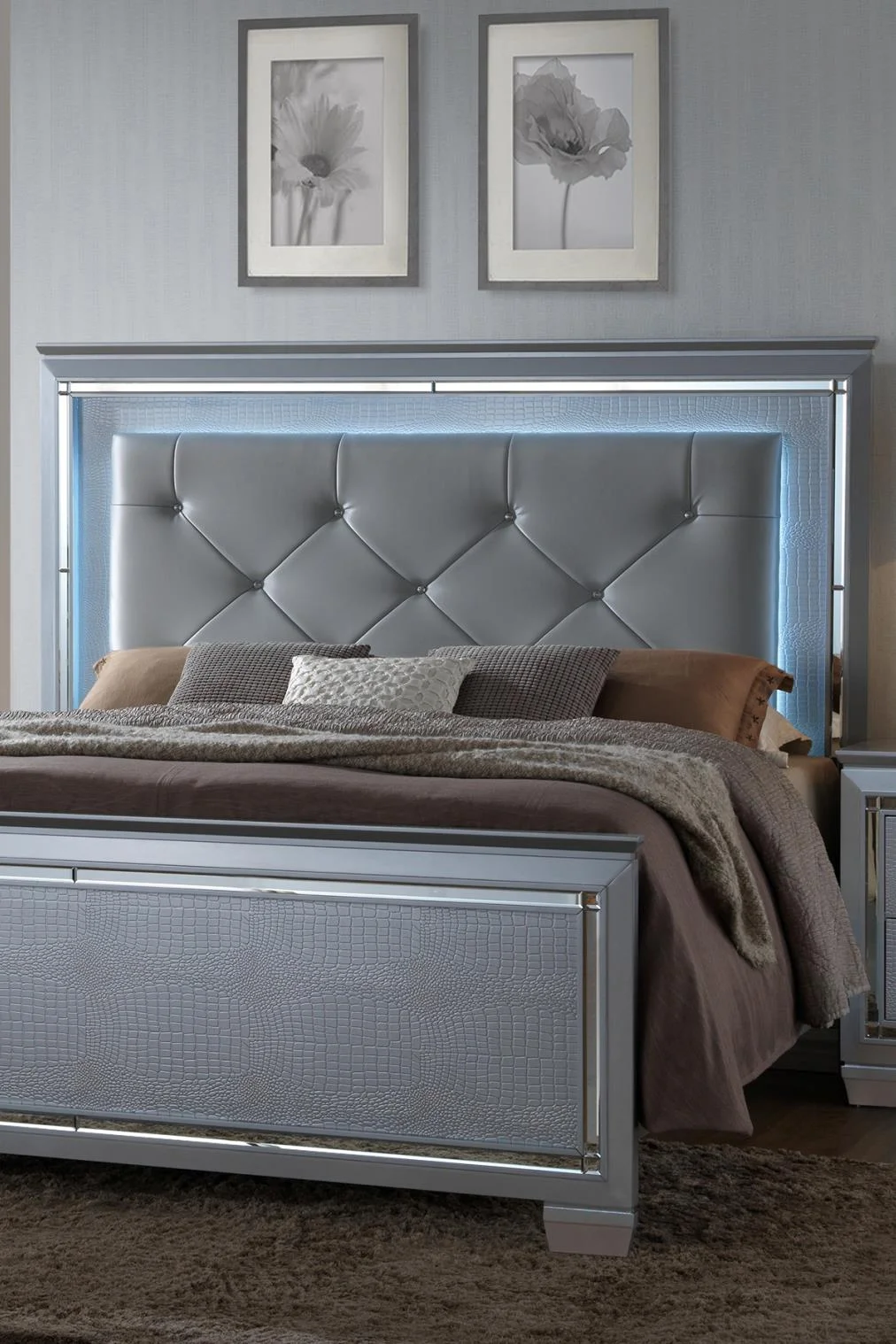 mirrored headboard bed