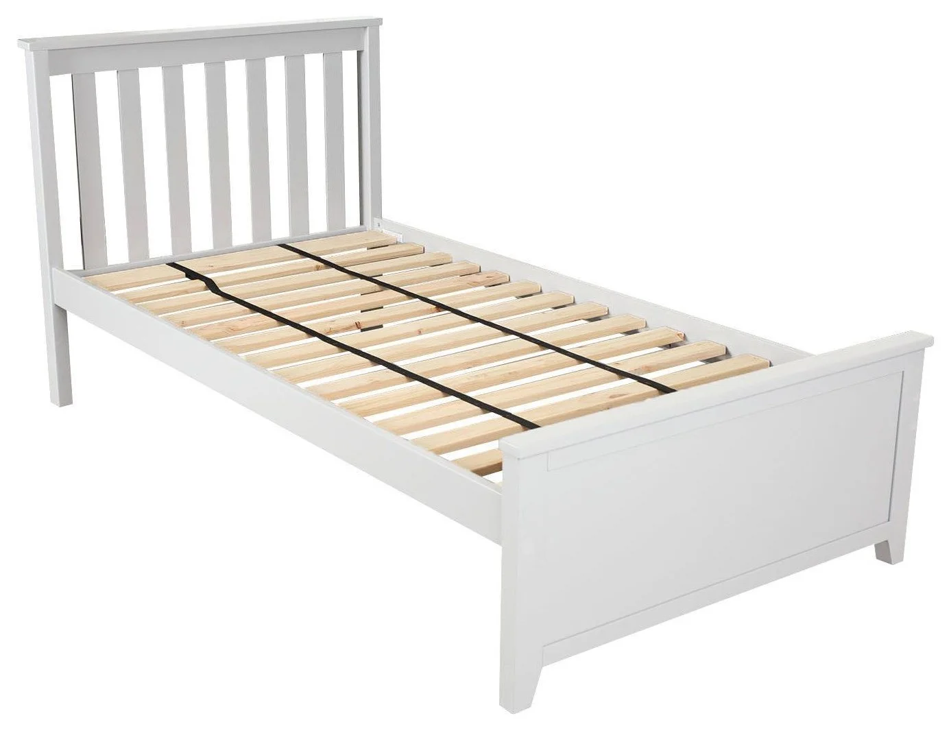 white frame single bed