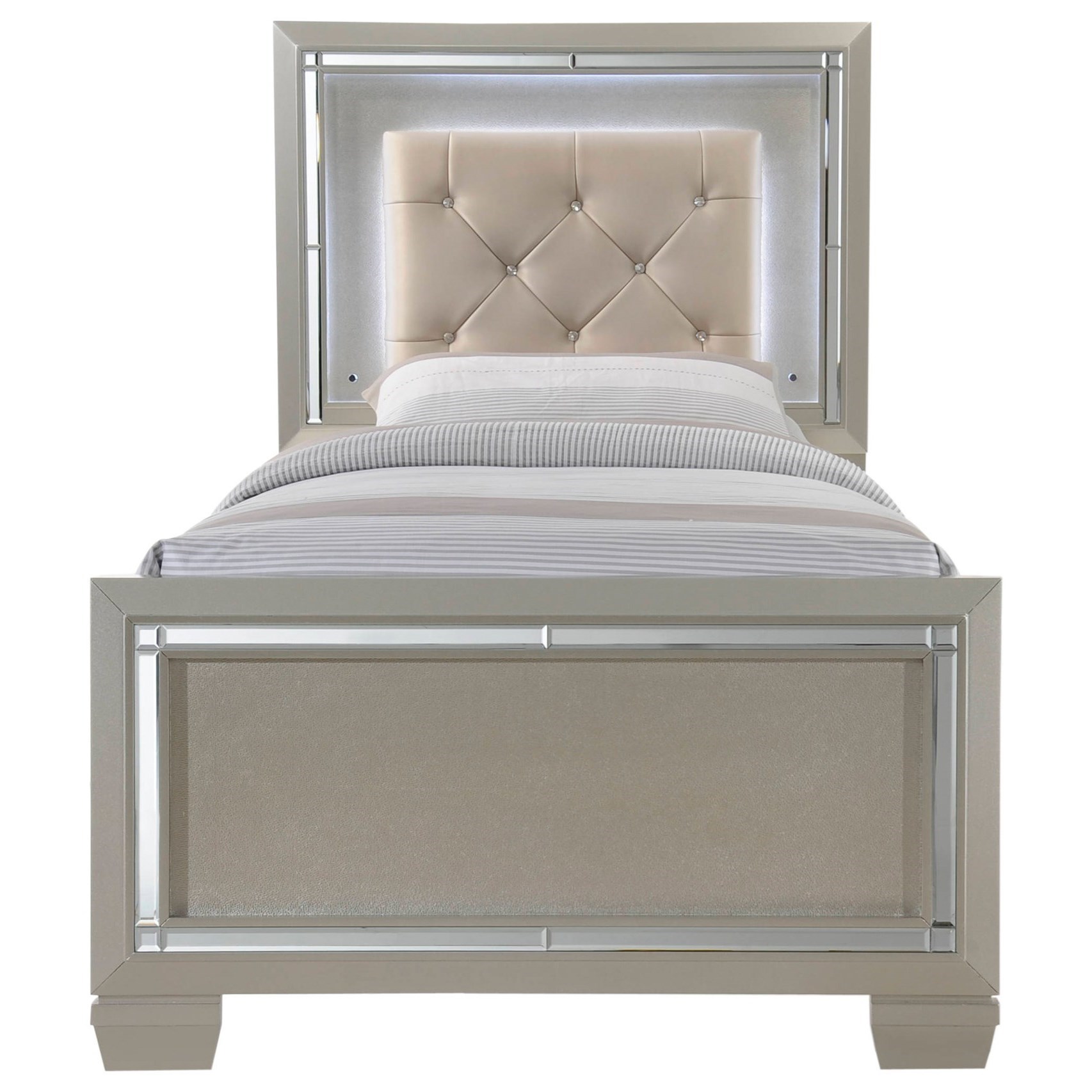 Elements Platinum Twin Upholstered Bed with Mood Backlighting | Royal ...