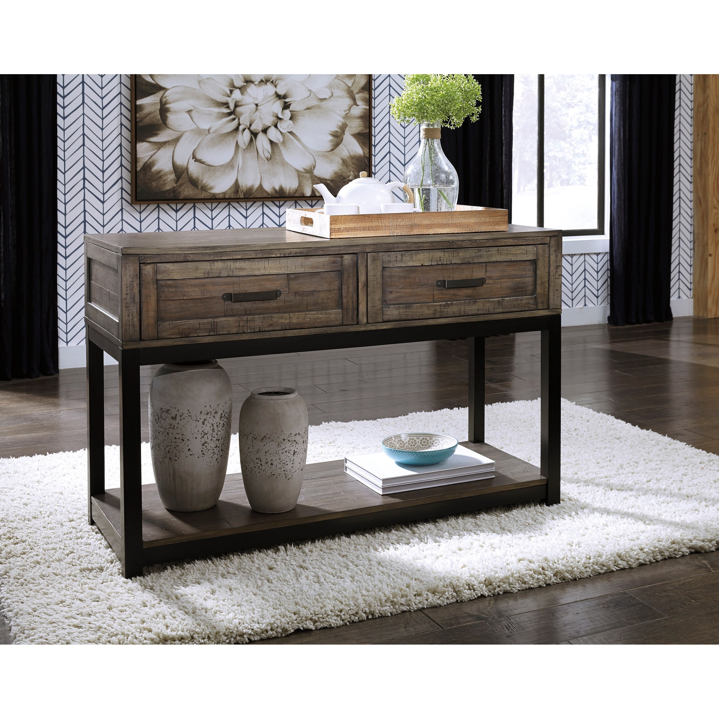 Ashley Signature Design Johurst T444-4 Rustic 2-Drawer Sofa Table ...