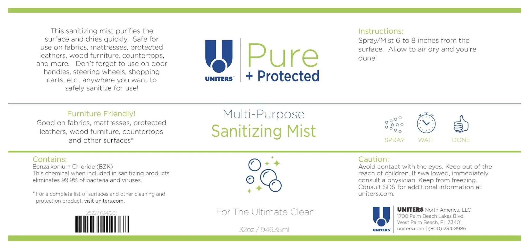 Uniters Pure + Protected Sanitizing Mist 28230 32 Oz misting bottle ...