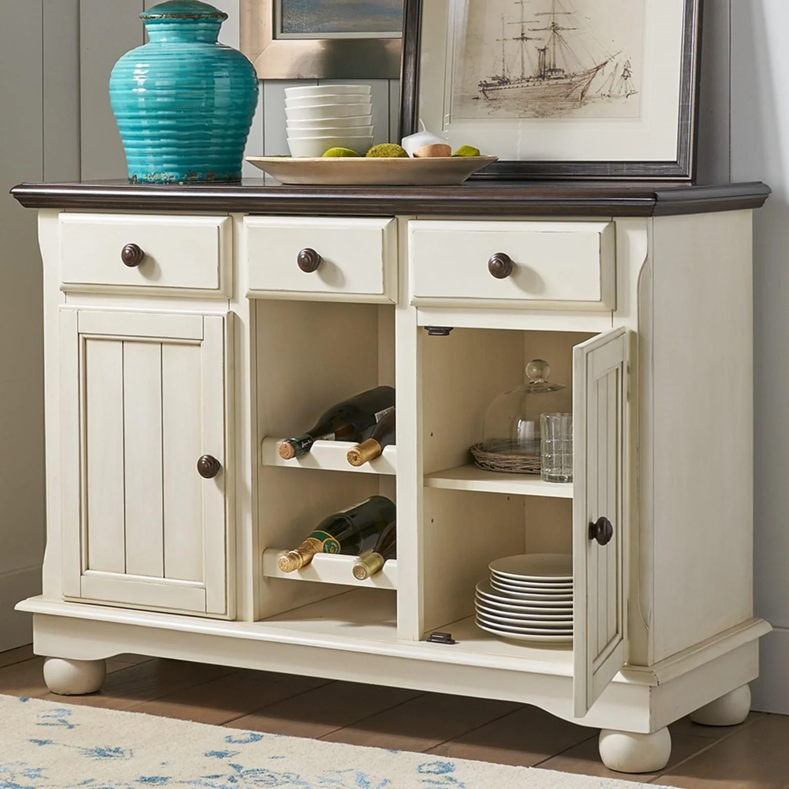 AAmerica British Isles BRICO9010 Dining Storage Server Buffet with Wine ...