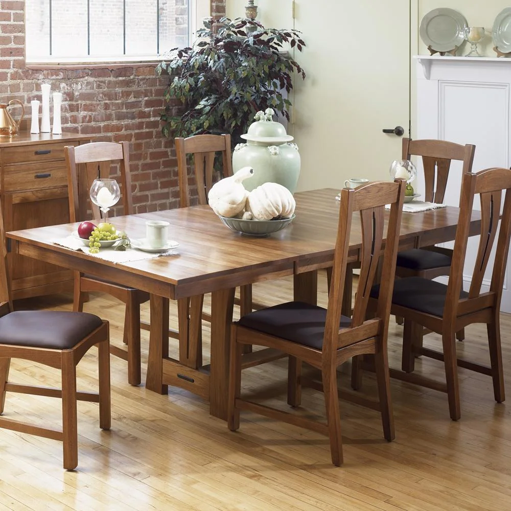 AAmerica Cattail Bungalow 42" x 60" Trestle Table w/ 2-18" Leaves ...