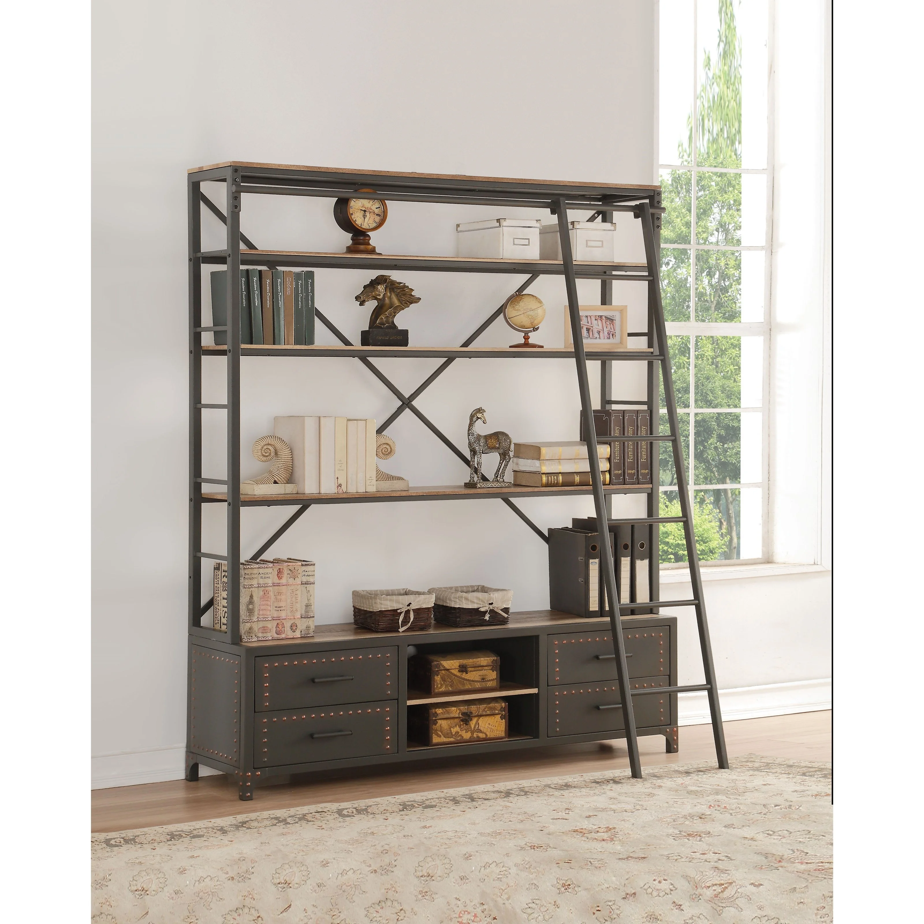 ACME Furniture Actaki 92433 Transitional Bookshelf & Ladder with 6 ...