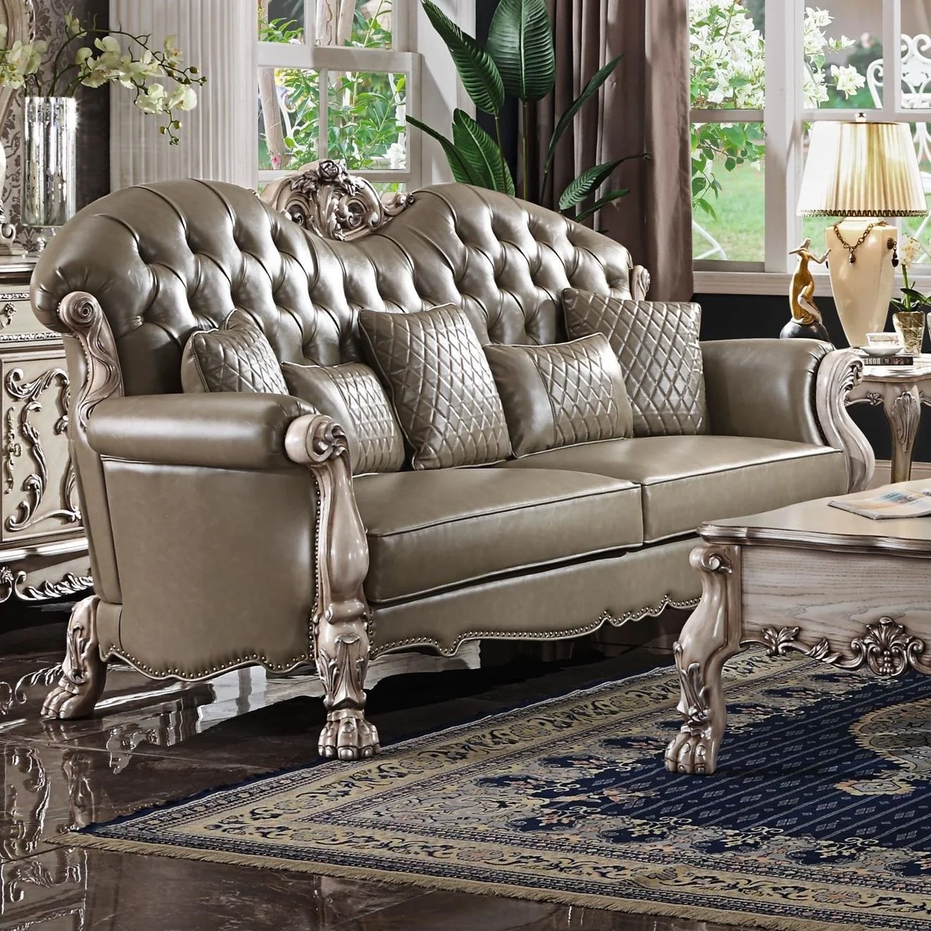 Acme Furniture Dresden II 58175 Traditional Faux Leather Sofa w/ 5 ...