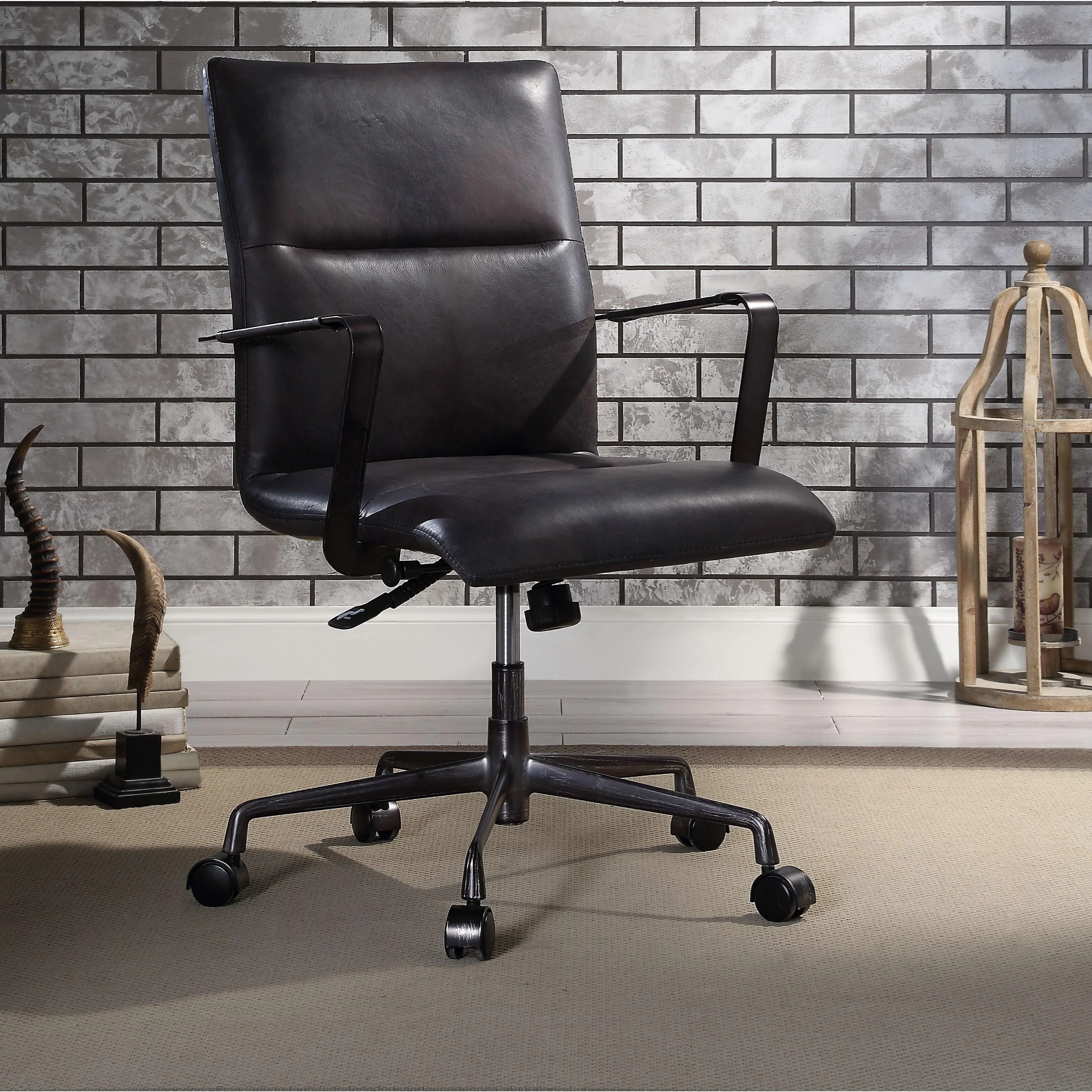 Acme Furniture Indra 92569 Industrial Office Chair in Top Grain Leather ...