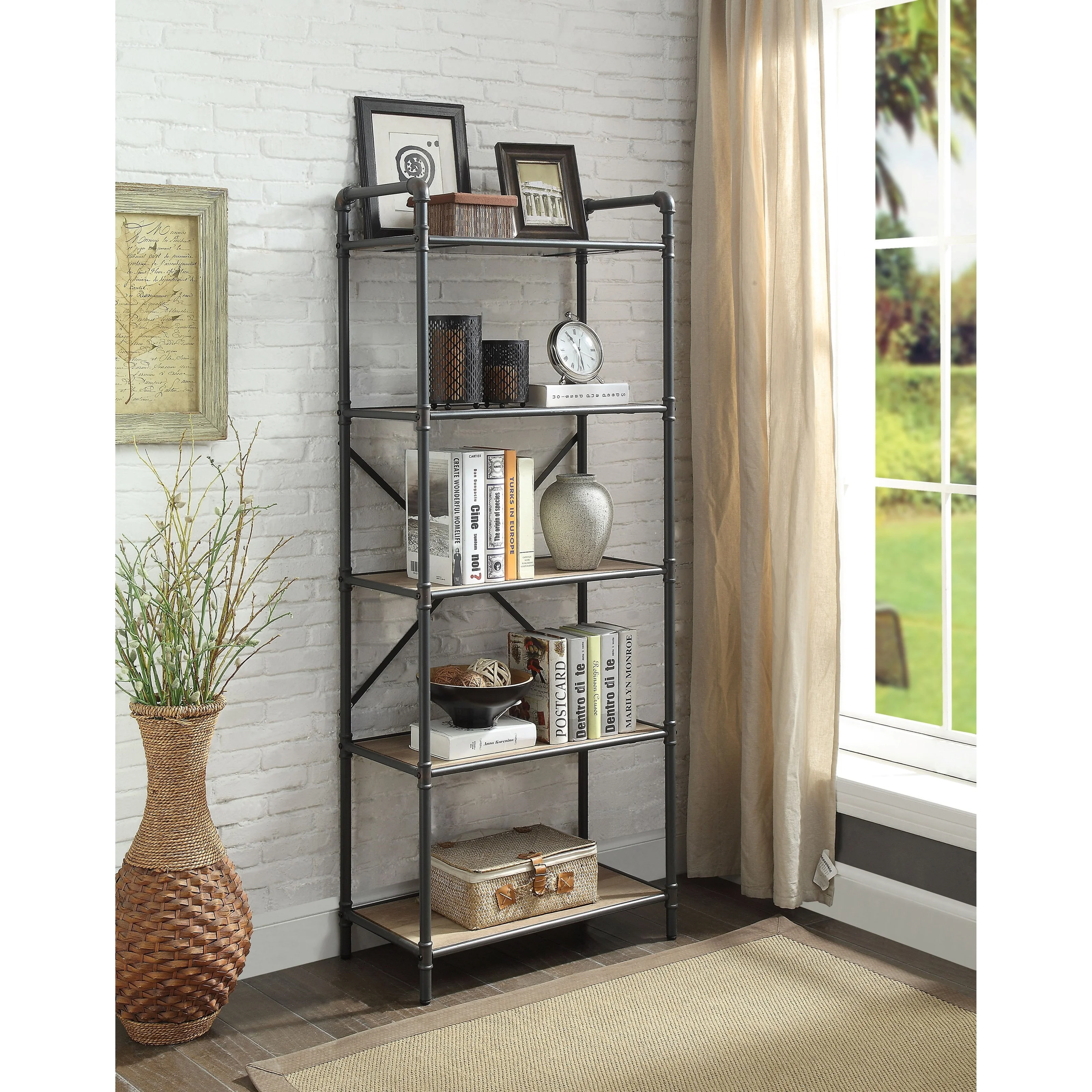 Acme Furniture Itzel 97164 Industrial Metal 5-Shelf Bookshelf | Del Sol ...