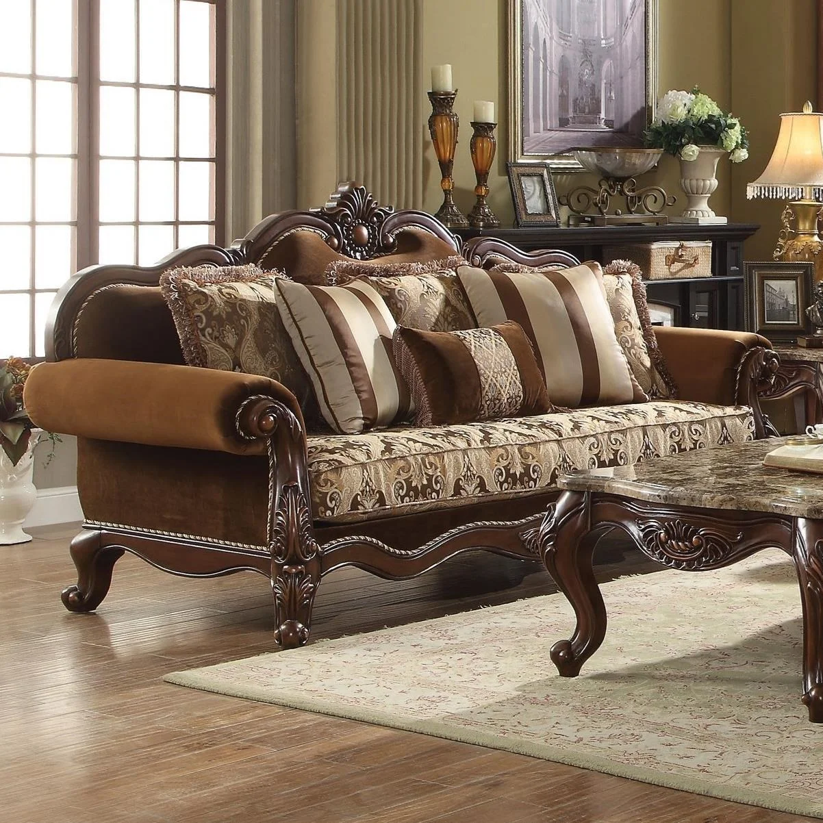 Acme Furniture Jardena 50655 Traditional Sofa with Rolled Arms and ...