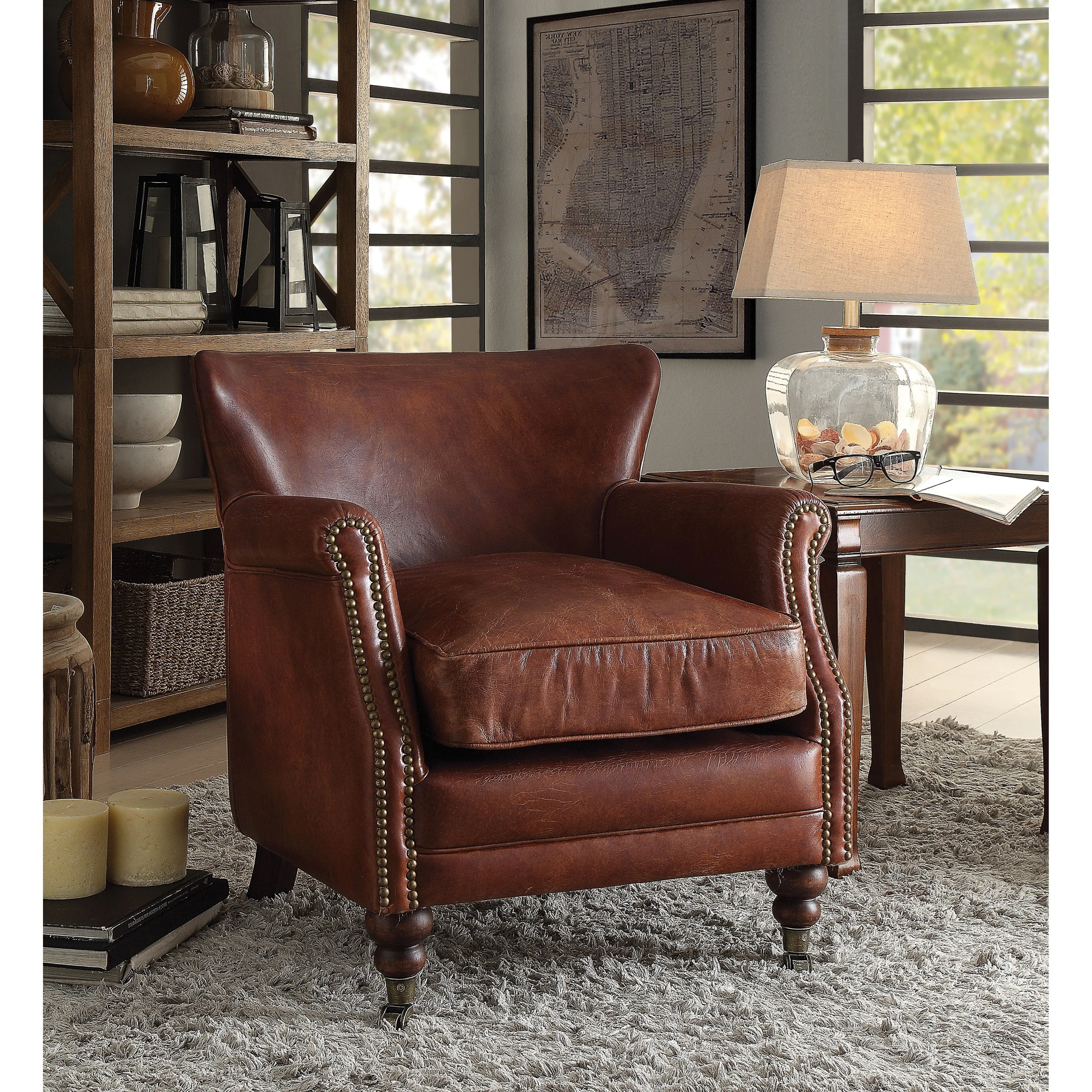 Acme Furniture Leeds 96679 Traditional Accent Chair with Nailhead Trim ...