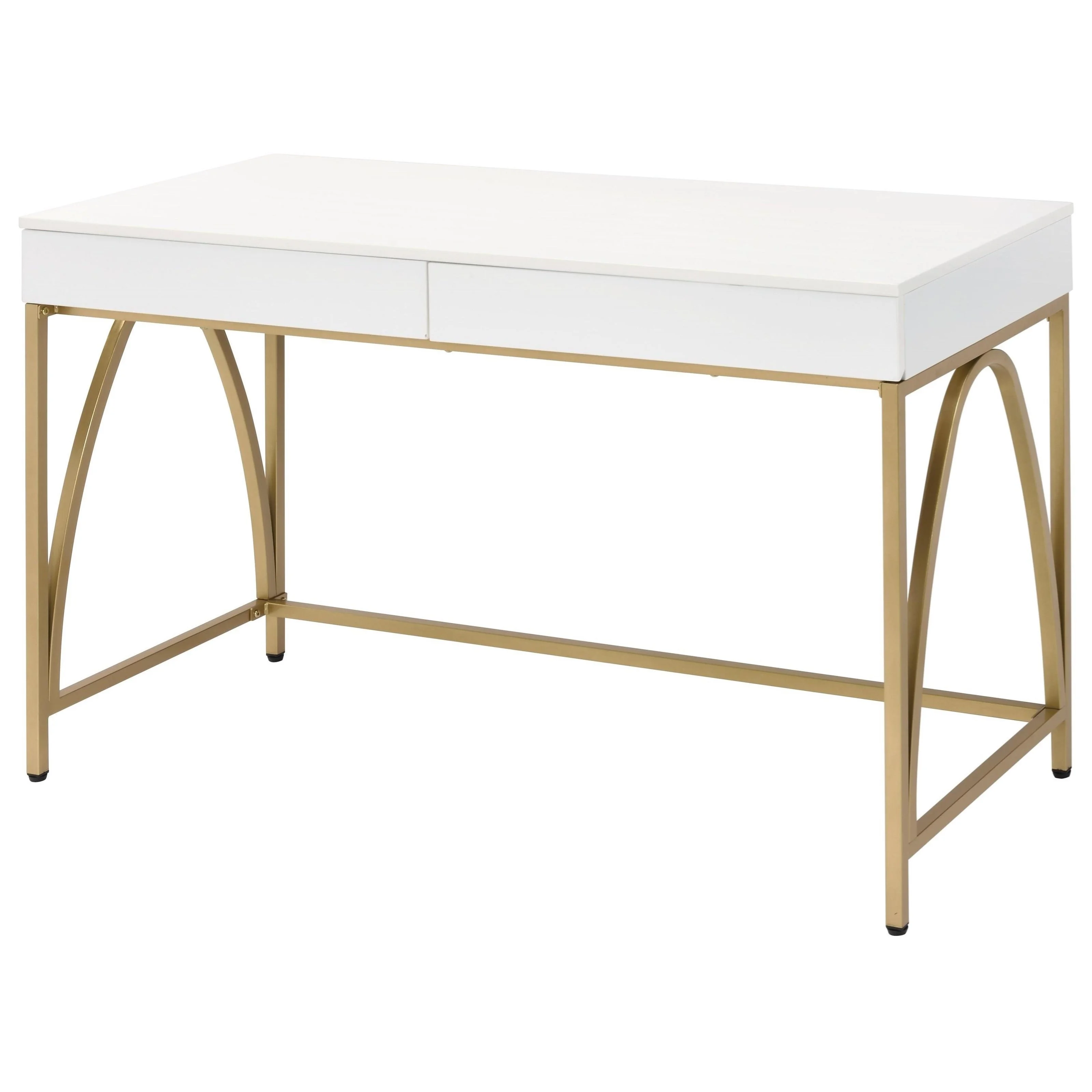 Acme Furniture Lightmane 92660 Glam White and Gold Desk with 2 Drawers ...