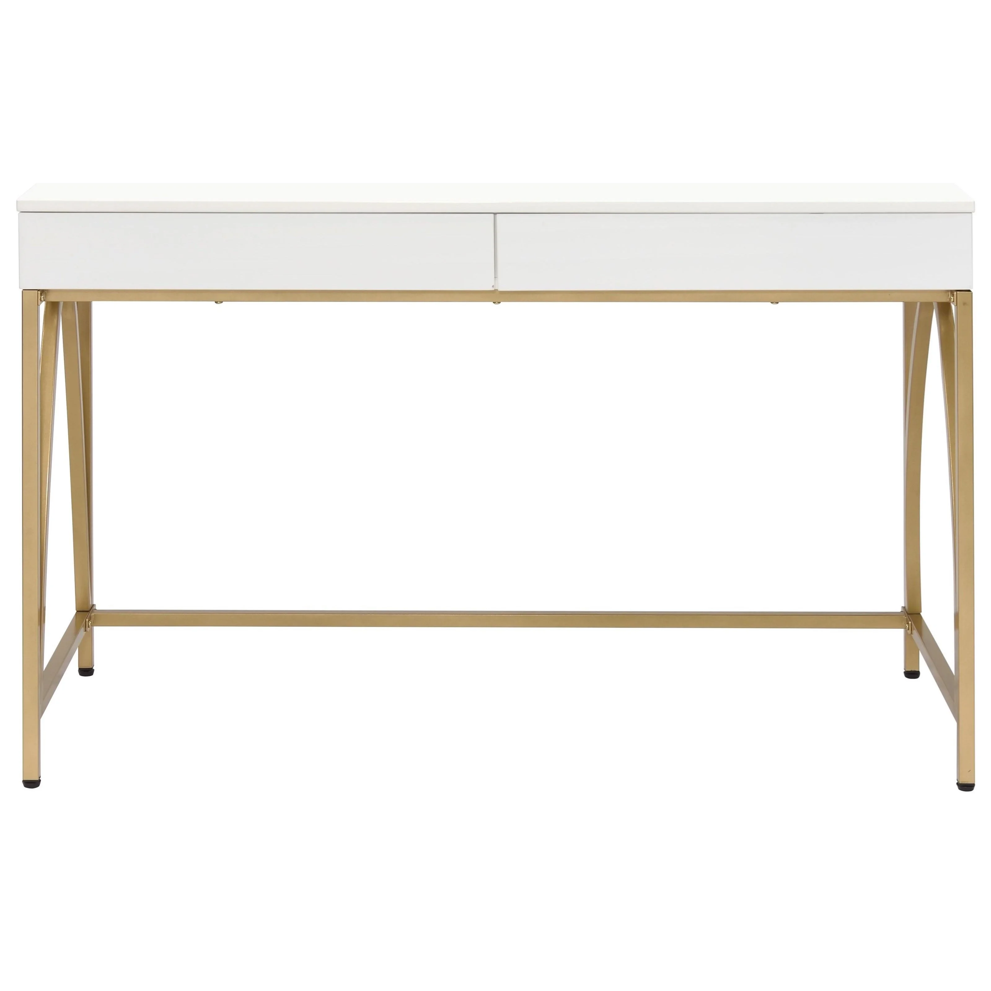 Acme Furniture Lightmane 92660 Glam White and Gold Desk with 2 Drawers ...