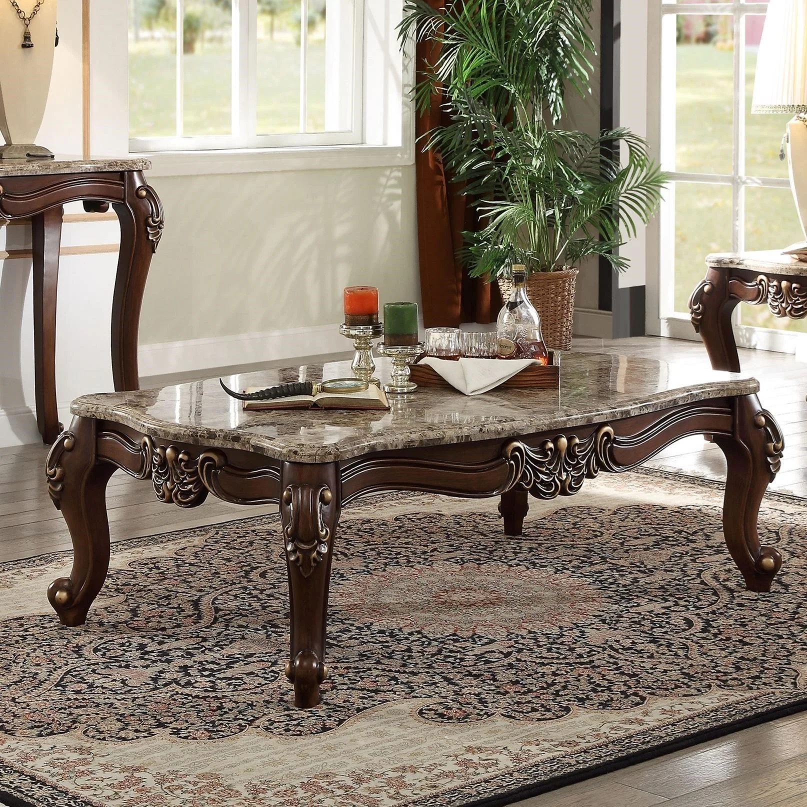 Acme Furniture Mehadi 81695 Traditional Coffee Table with Marble Top ...