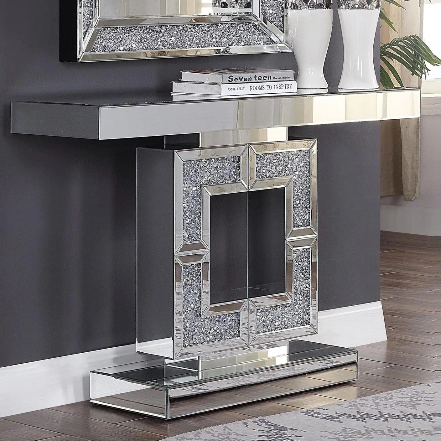 Acme Furniture Noralie 90450 Glam Mirrored Console Table with Faux ...