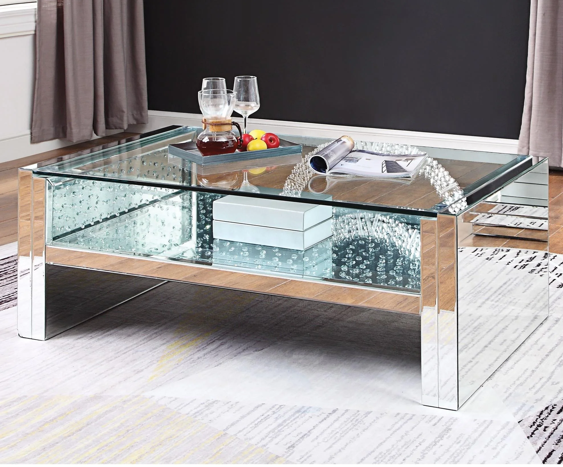 Acme Furniture Nysa 81470 Glam Tempered Glass Top Coffee Table with ...