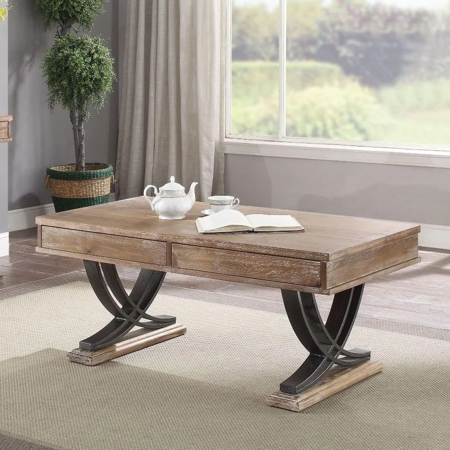 ACME Furniture Pellio 83055 Rustic Coffee Table with 2 Drawers | Reeds ...