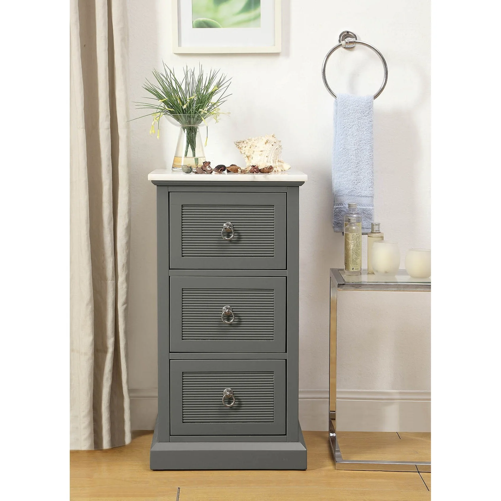 ACME Furniture Swart 97541 Small Gray Accent Cabinet with 3 Drawers and ...