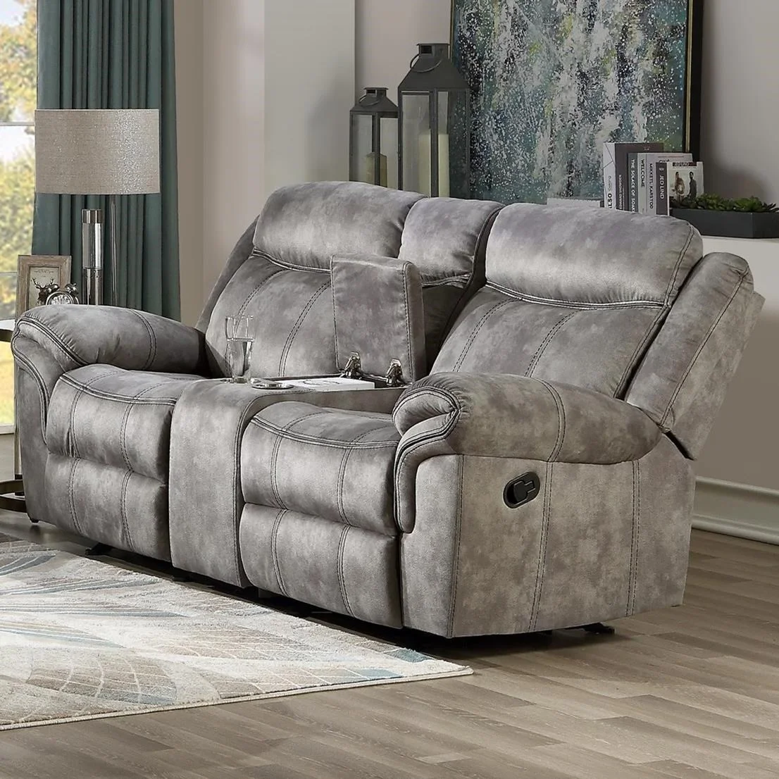 Acme Furniture Zubaida 55026 Reclining Glider Loveseat w/Console and ...