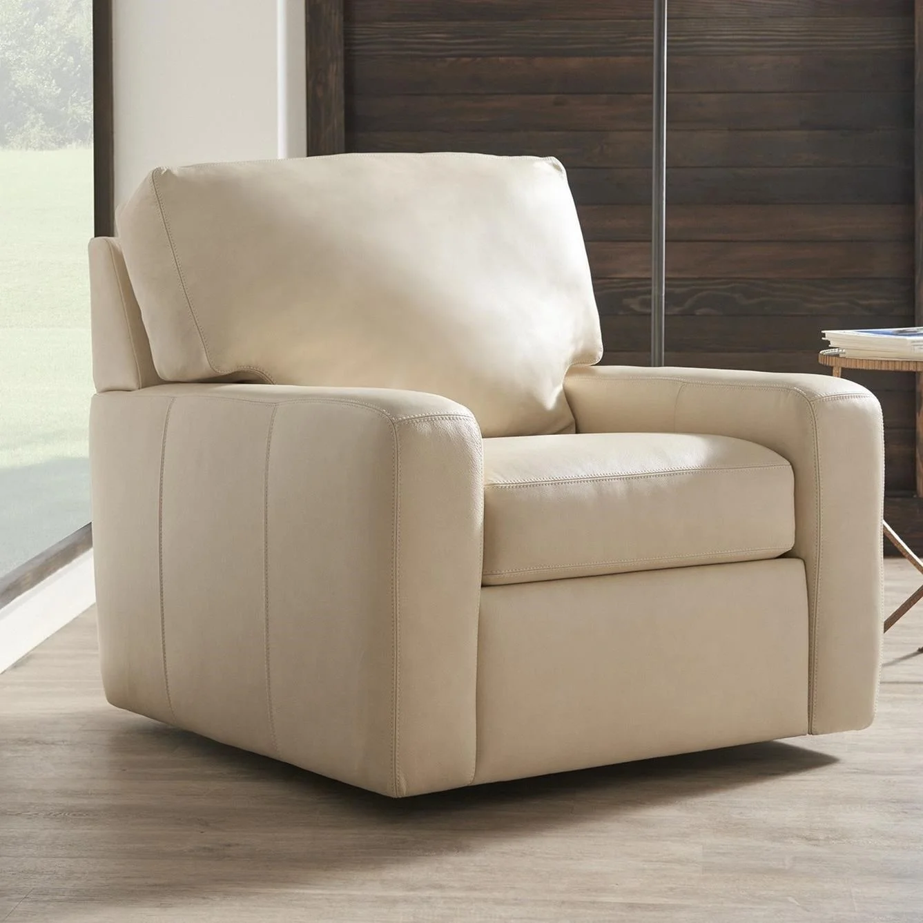 American Leather Carson CSN-CHS-ST Contemporary Leather Chair with Wood ...