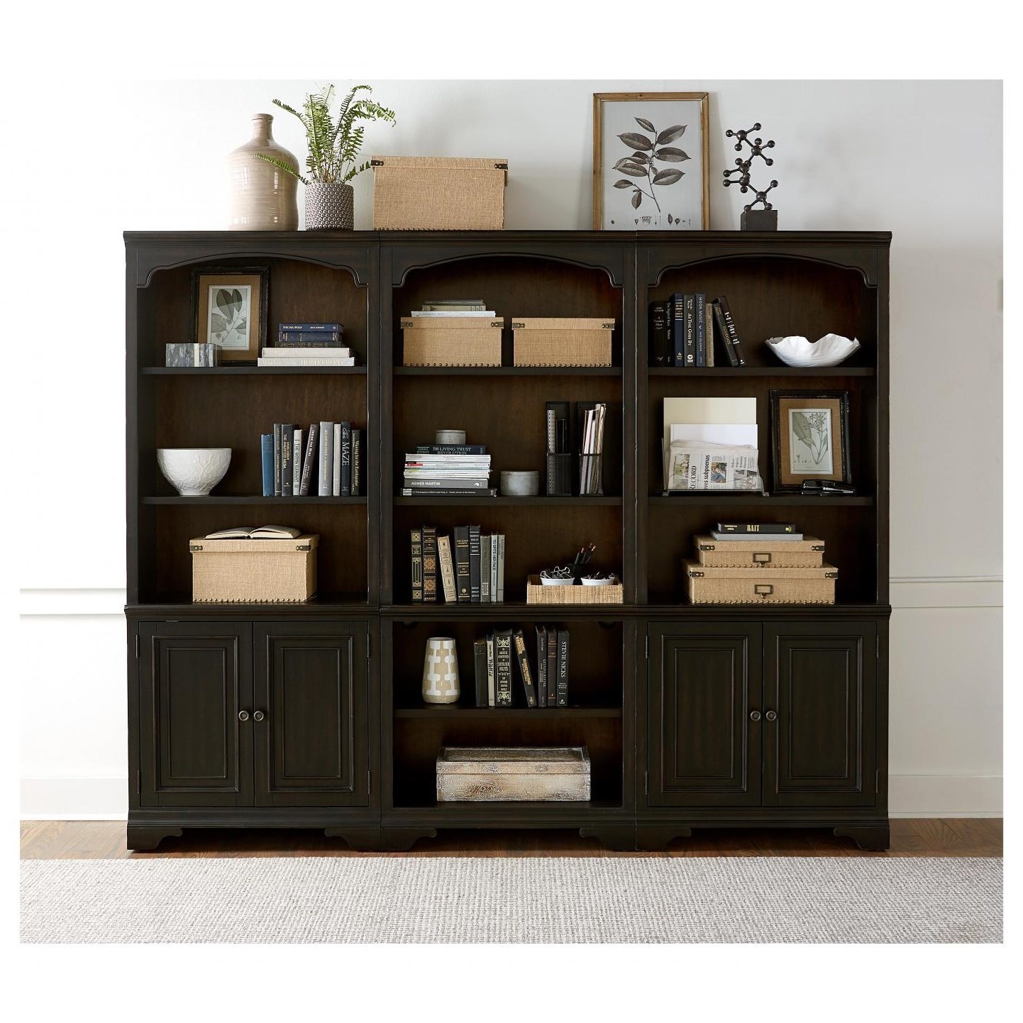 Aspenhome Hampton I242-333+2x332 Transitional Bookcase Wall with ...