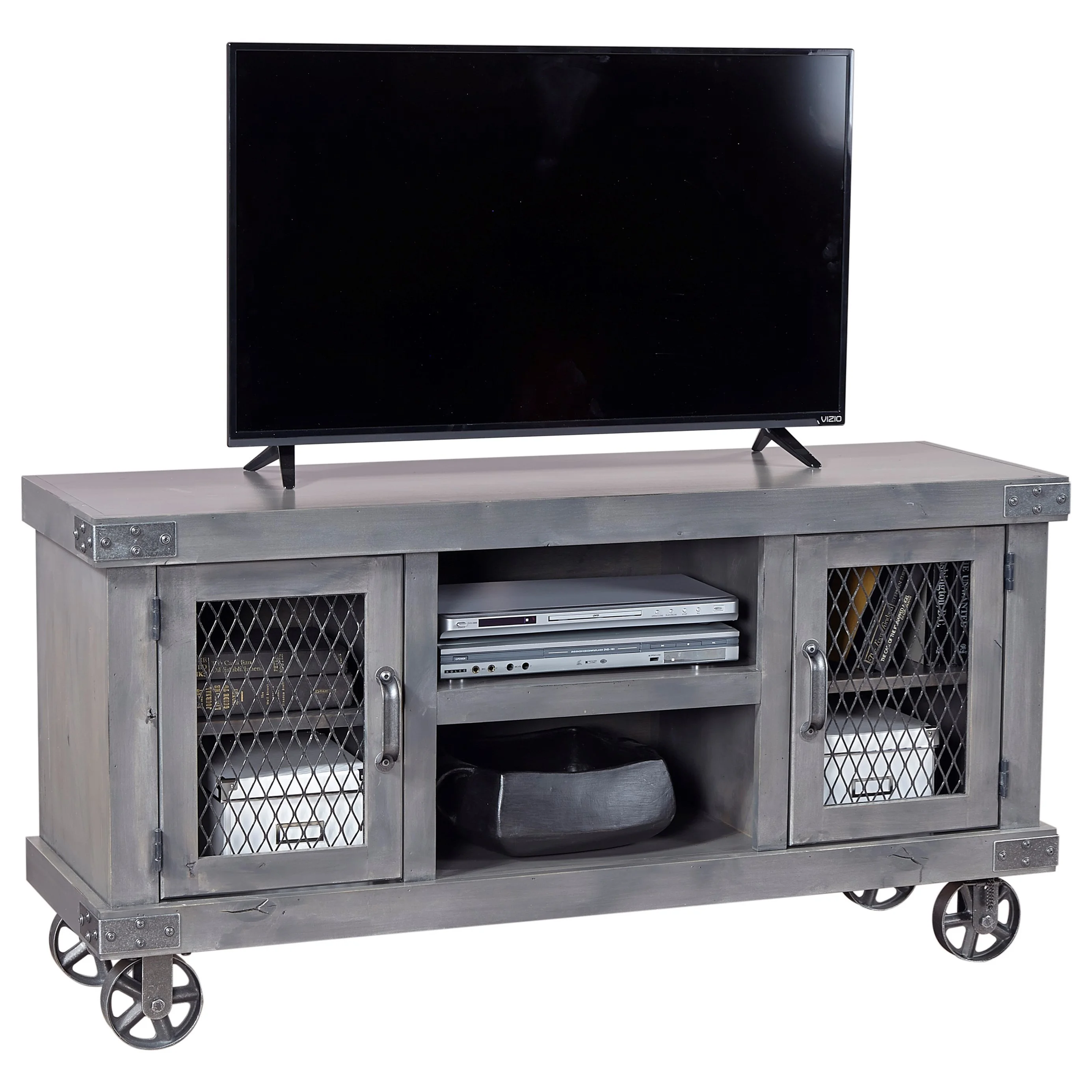 Aspenhome Industrial DN1055-GRY 55" Console with Metal Casters ...