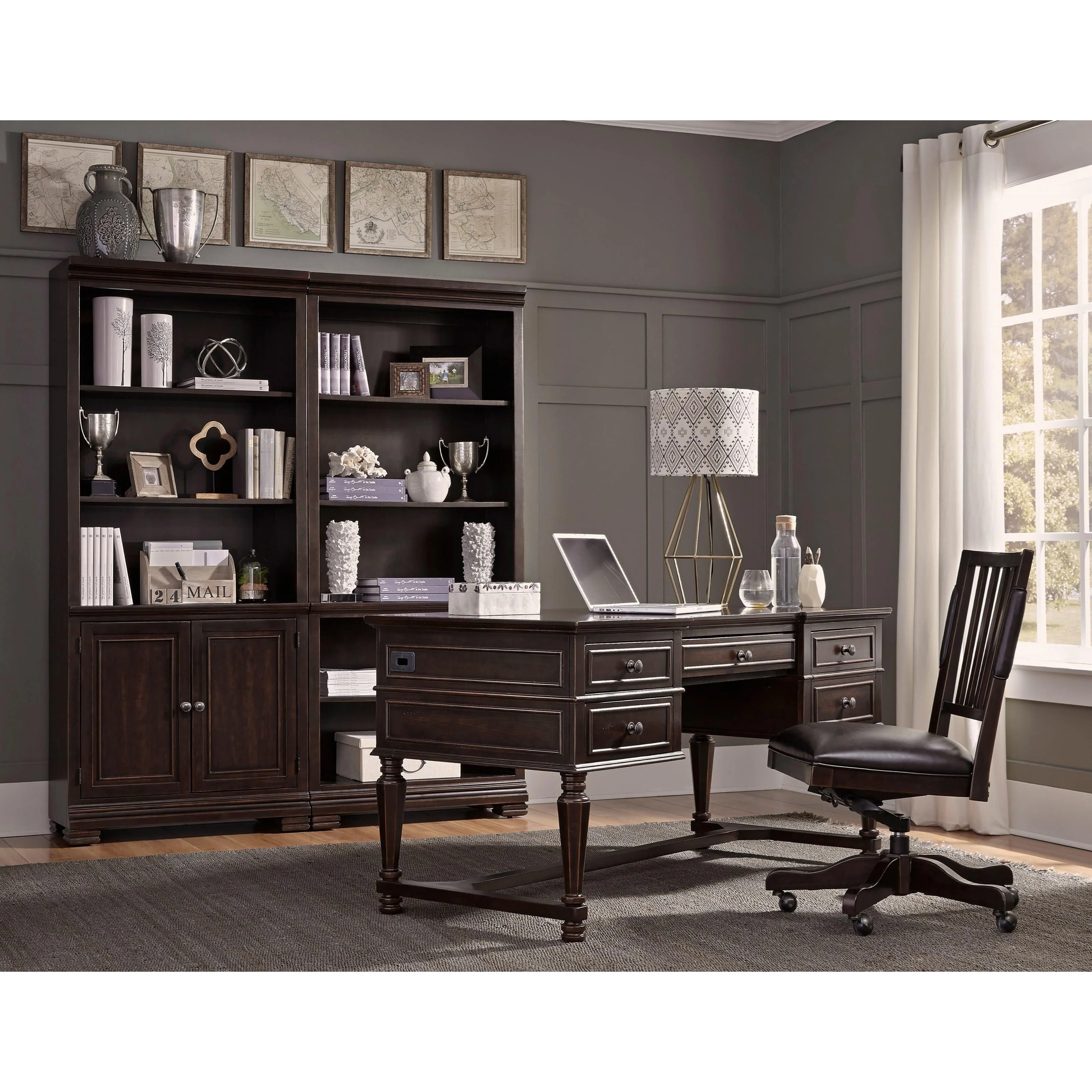 Aspenhome Weston 353717074 60" Half-Ped Desk with 4 Utility Drawers ...