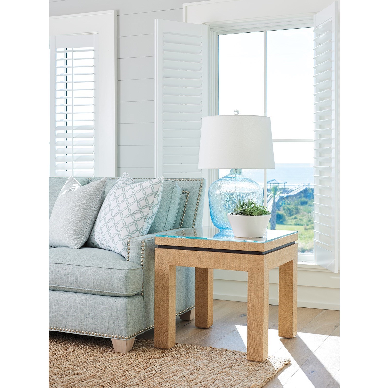Barclay Butera Newport 920-957 Harbor Raffia Lamp Table with Glass Top ...